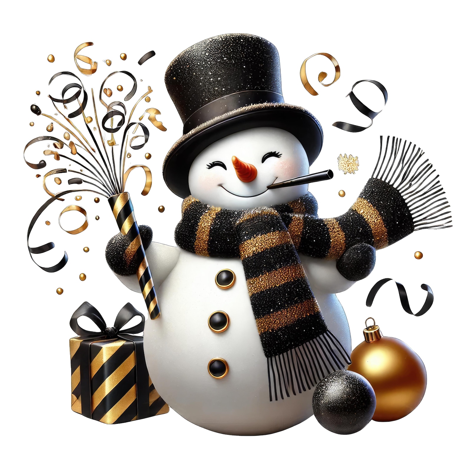 Christmas Snowman Clipart Bundle, Black and Gold Snowman Png Collection ...