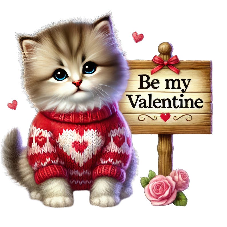 Cute Valentines Kitten Clipart, Kitten PNG, Valentine Png Bundle ...