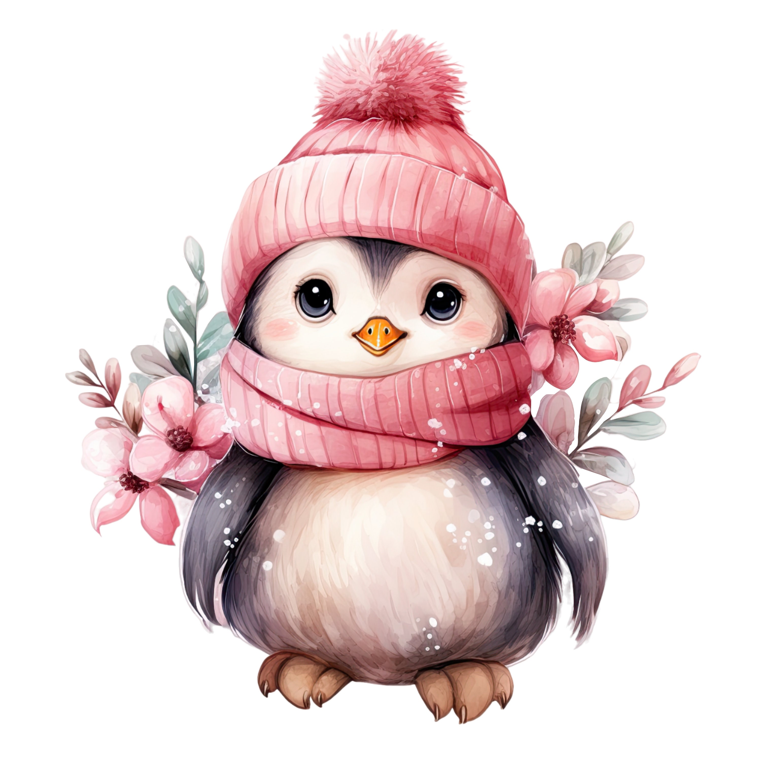 Watercolor Pink Christmas Penguin Clipart, Christmas Penguin Clipart ...