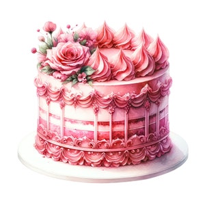 Luxury Pink Cakes Clipart, Pink Cake Clipart, Watercolor Luxury Pink ...