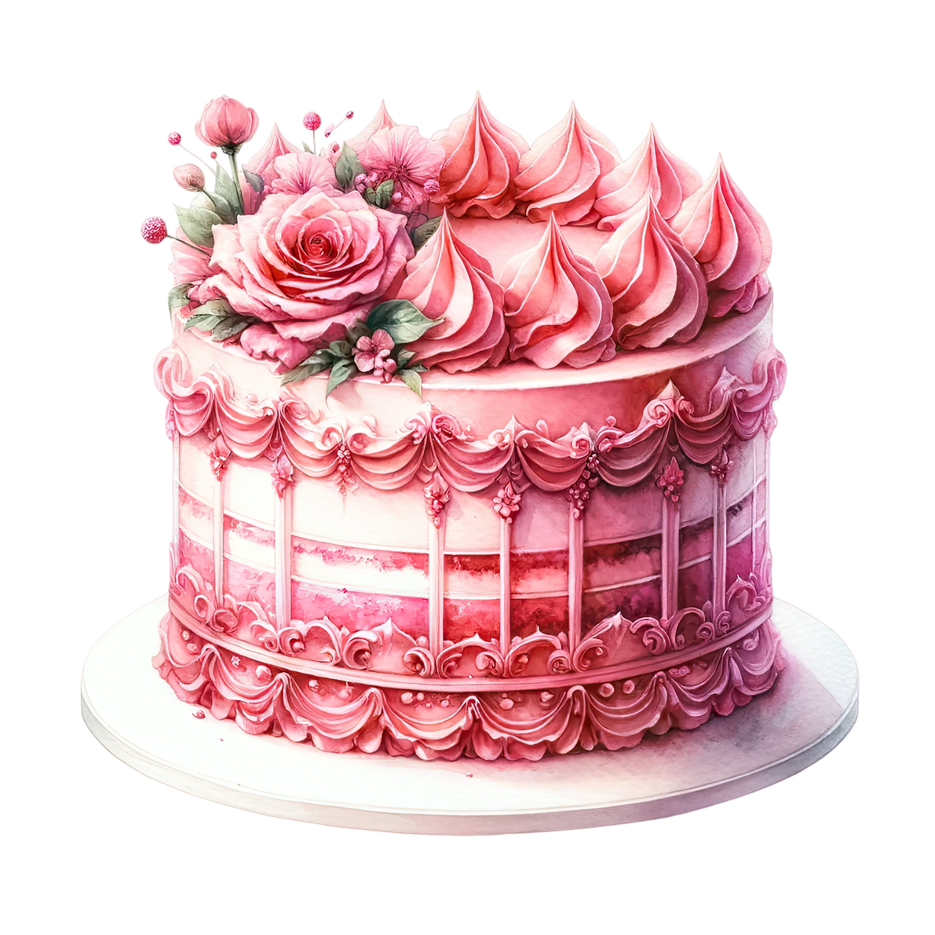 Luxury Pink Cakes Clipart, Pink Cake Clipart, Watercolor Luxury Pink ...