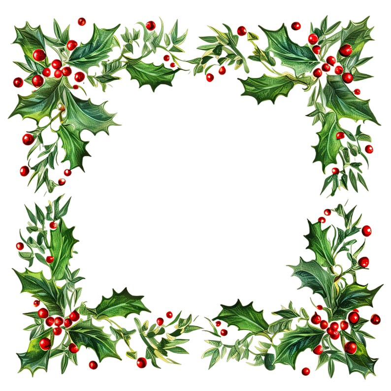 Watercolor Christmas Holly Frame Clipart: Festive PNG Frames (digital ...