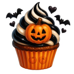 Cute Halloween Cupcake Clipart PNG Bundle, 25 Spooky Sweet Cupcakes ...