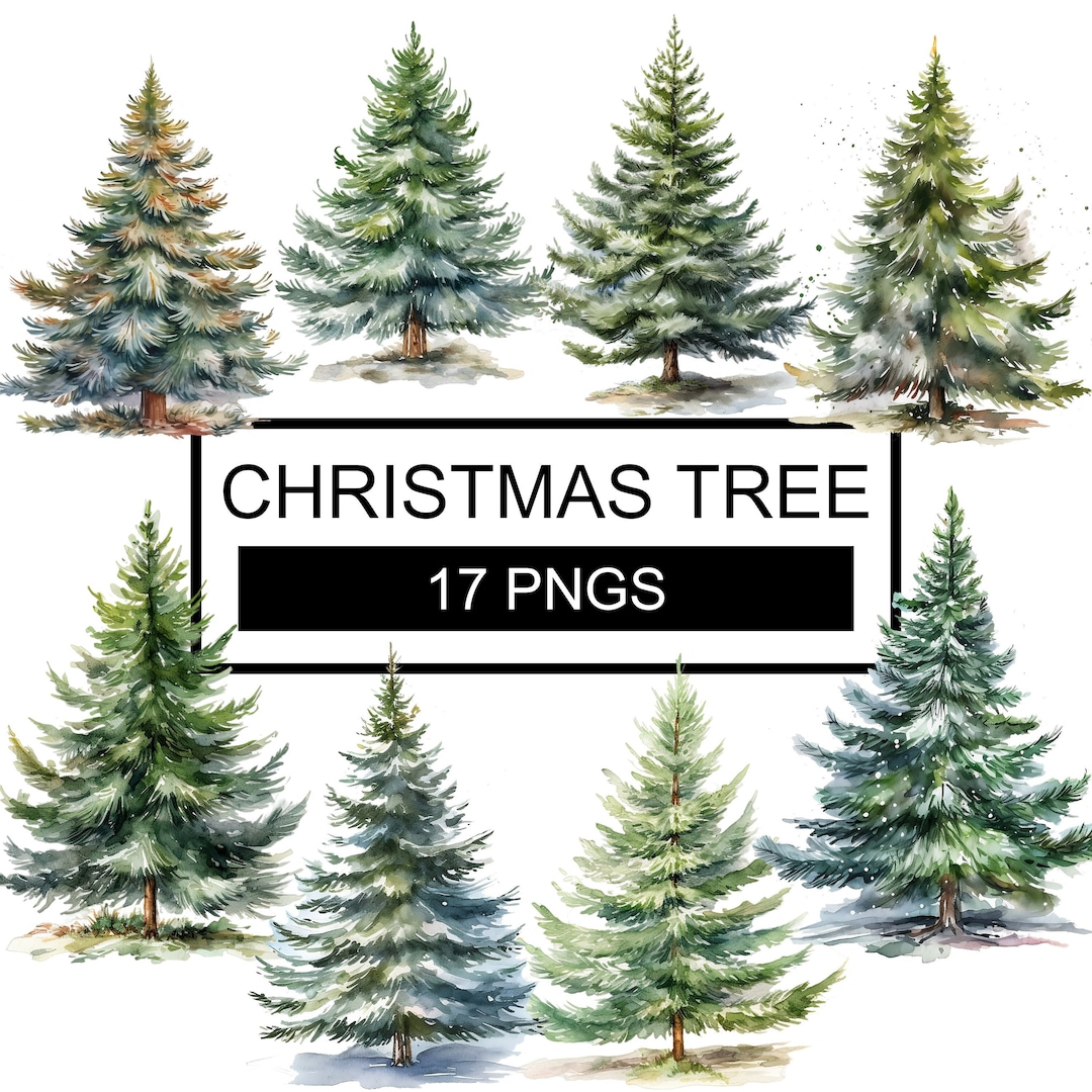 Watercolor Christmas Tree Clipart: Holiday PNG Images (digital Download ...