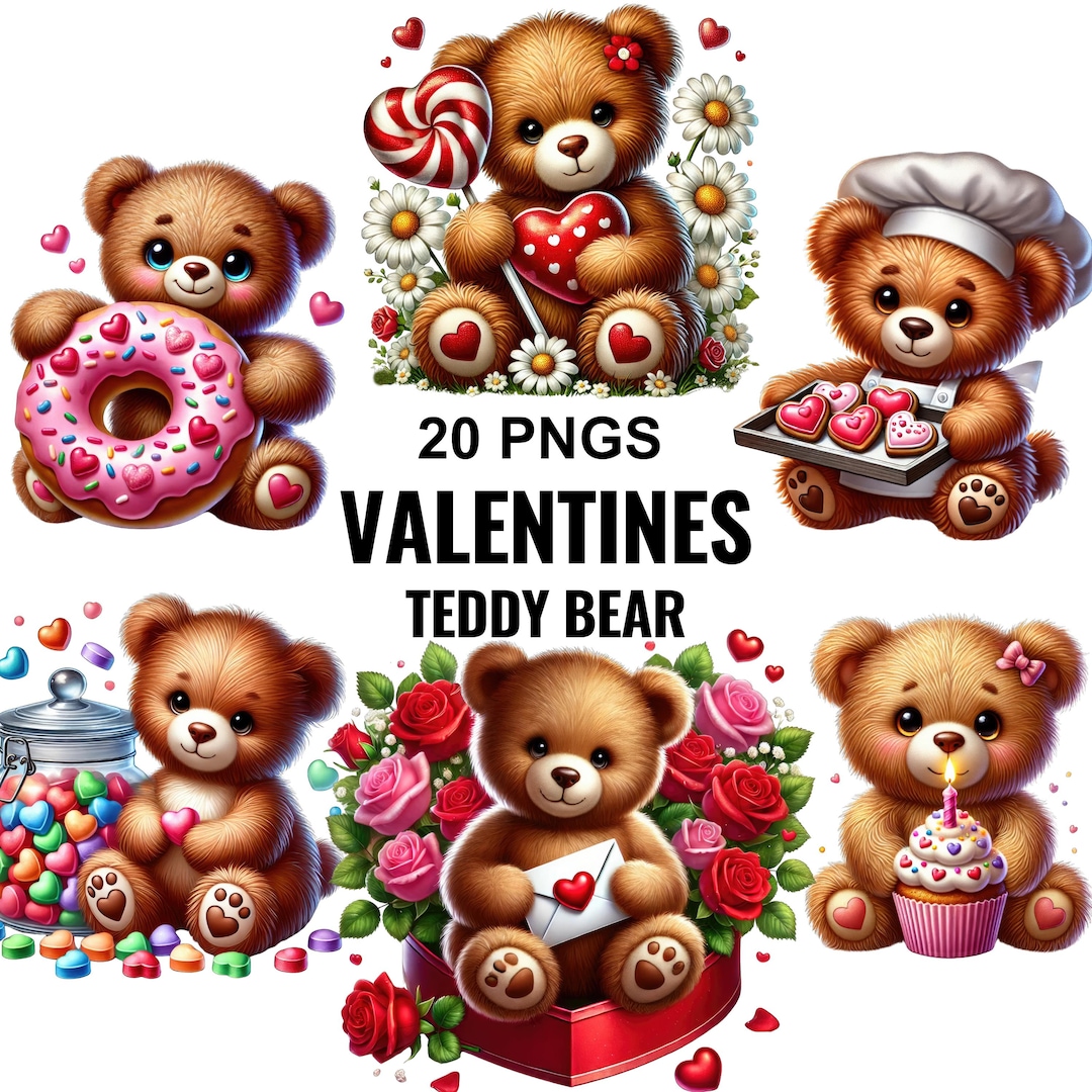 Valentines Bear Collection Clipart, Valentines Day Clipart, Valentines ...