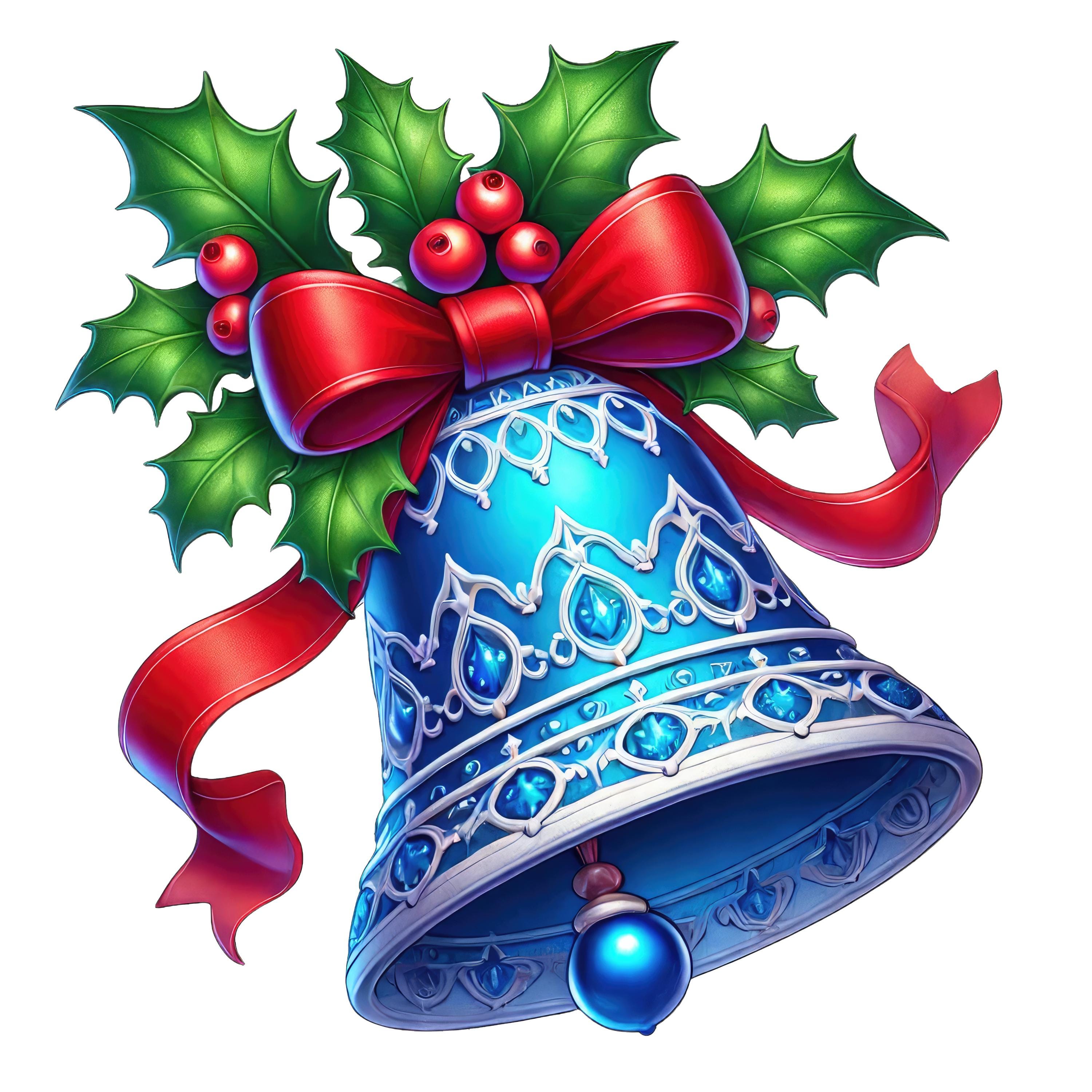 Christmas Bells Clipart, Red Gold Holiday Bell Illustrations, Festive ...