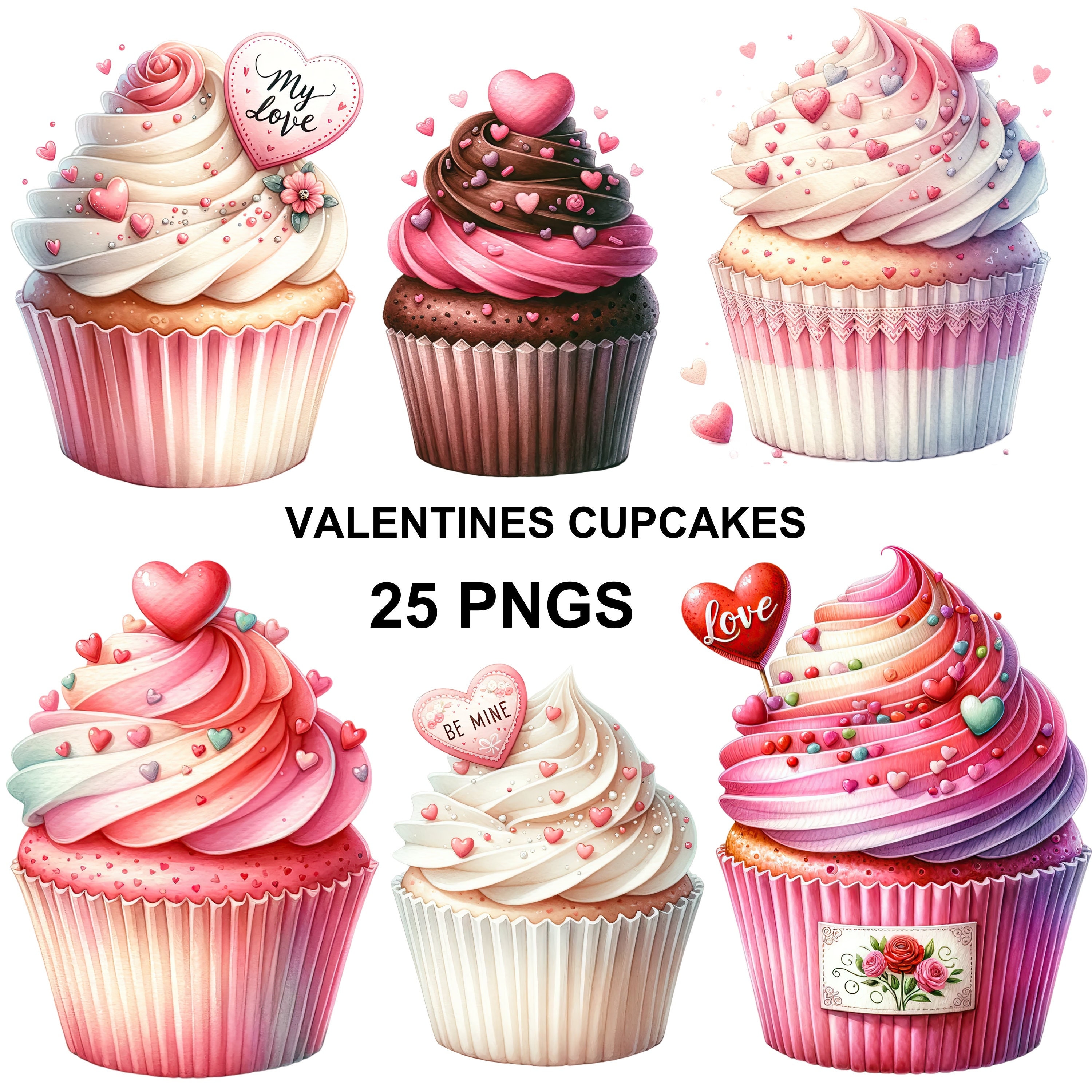 Watercolor Valentines Cupcakes Clipart, Valentine Cupcake Clipart ...