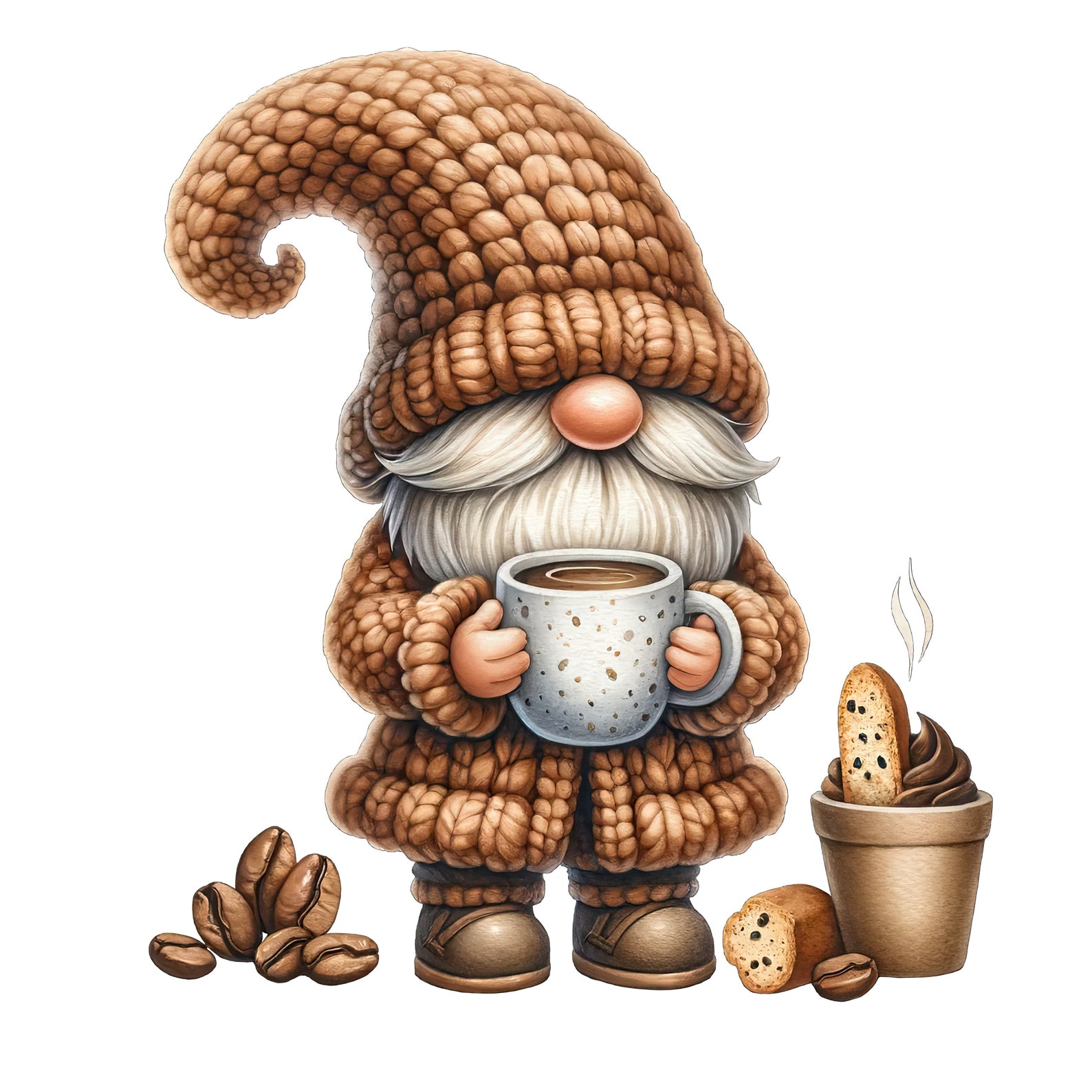 Watercolor Coffee Gnome Clipart, Coffee Lover Gnome, Coffee Cup Gnome ...