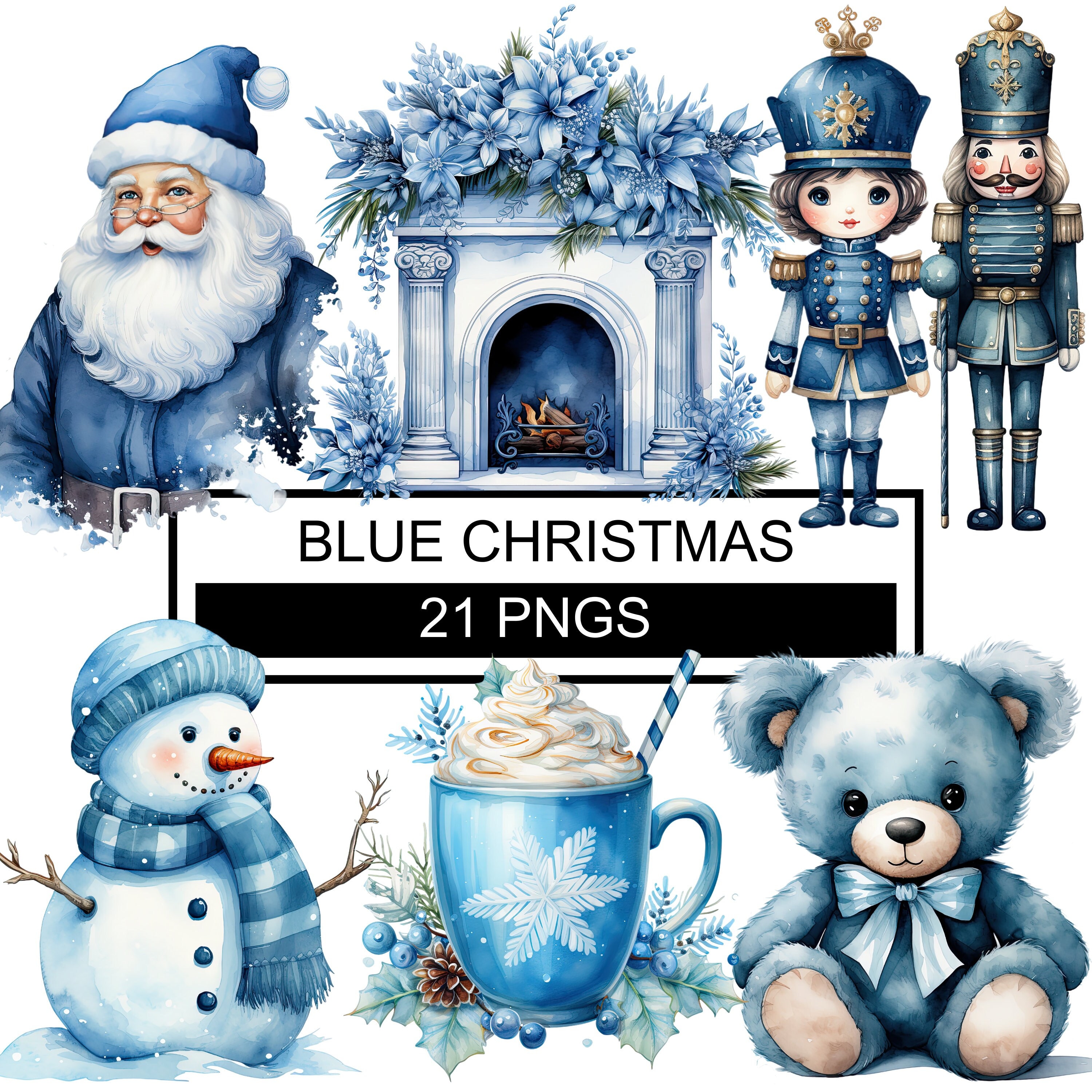 Blue Christmas Watercolor Clipart PNG, Blue Christmas Clipart, Xmas ...