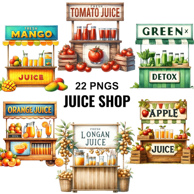 Juice Shop Clipart: Watercolor Fruit Drinks PNG (digital Download) - Etsy