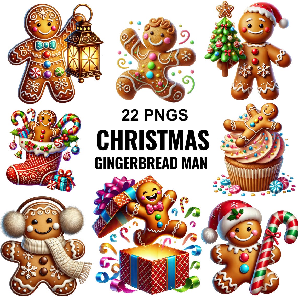 Christmas Gingerbread Man Clipart: Festive Cookie Graphics (PNG Digital ...