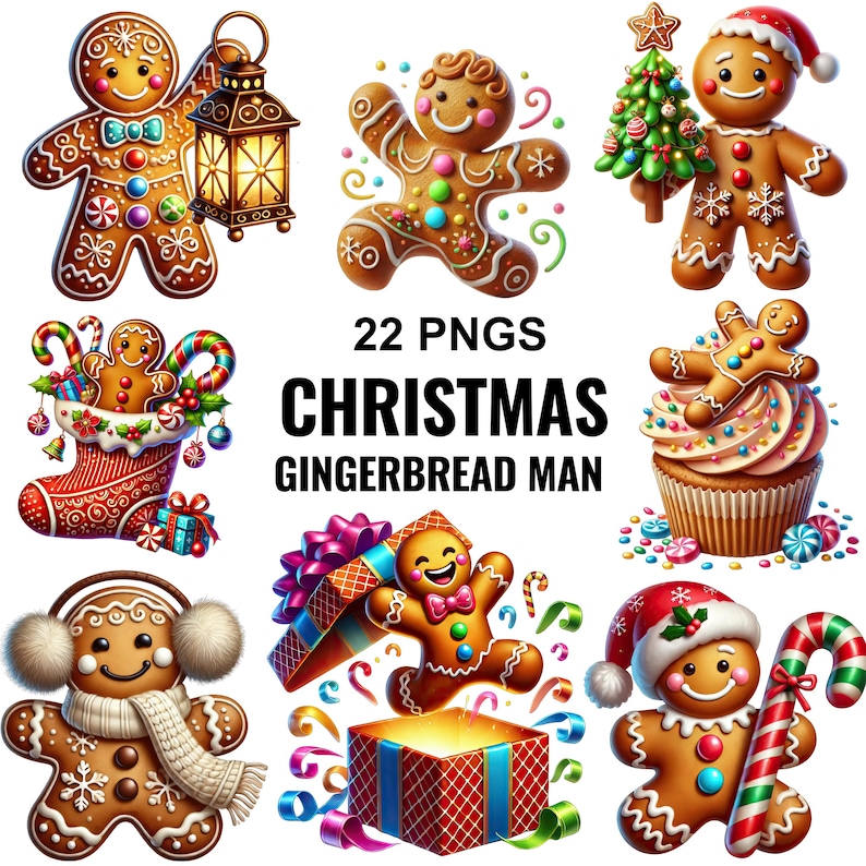Christmas Gingerbread Man Clipart: Festive Cookie Graphics (PNG Digital ...