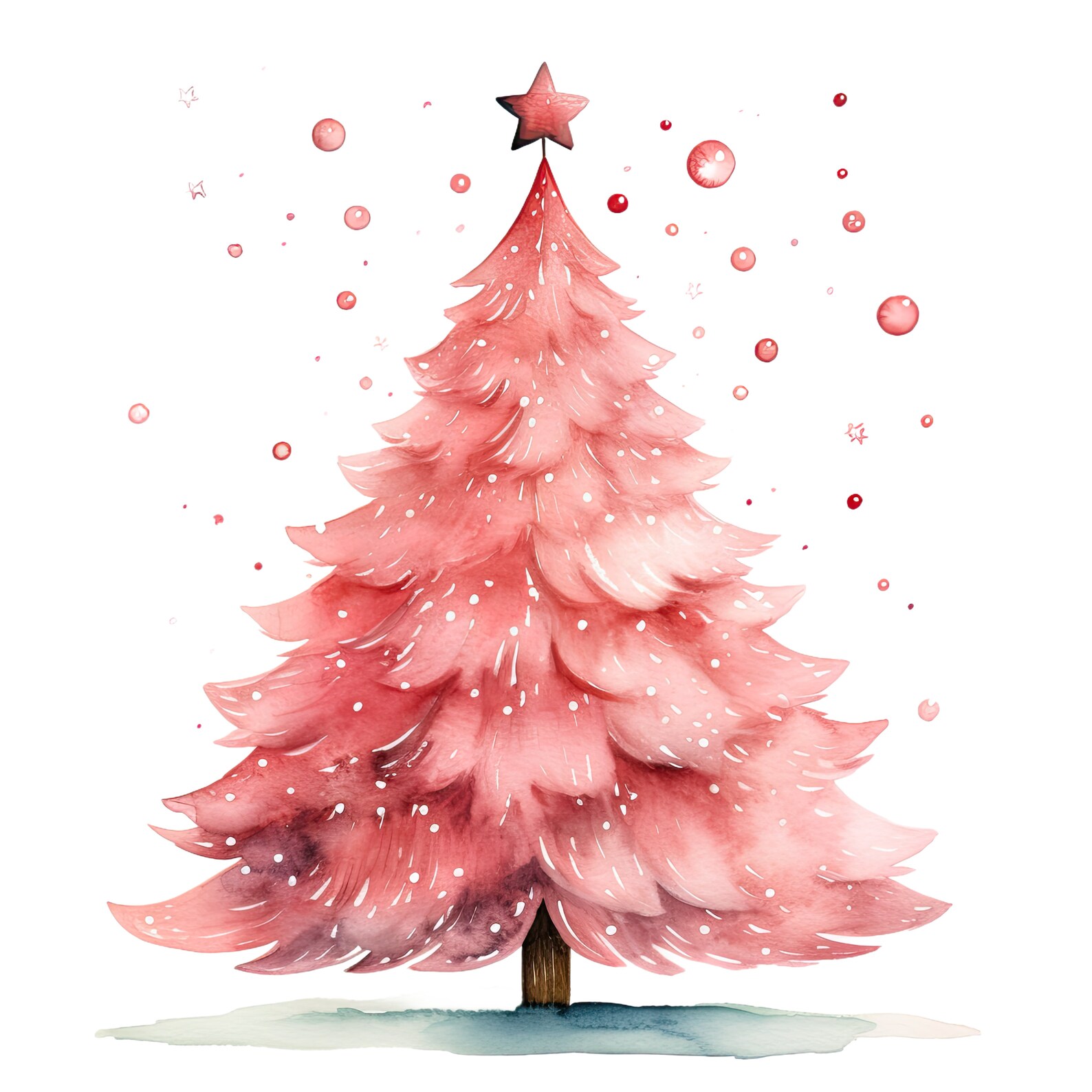 Watercolor Pink Christmas Tree Clipart: 20 PNG Images (digital Download ...