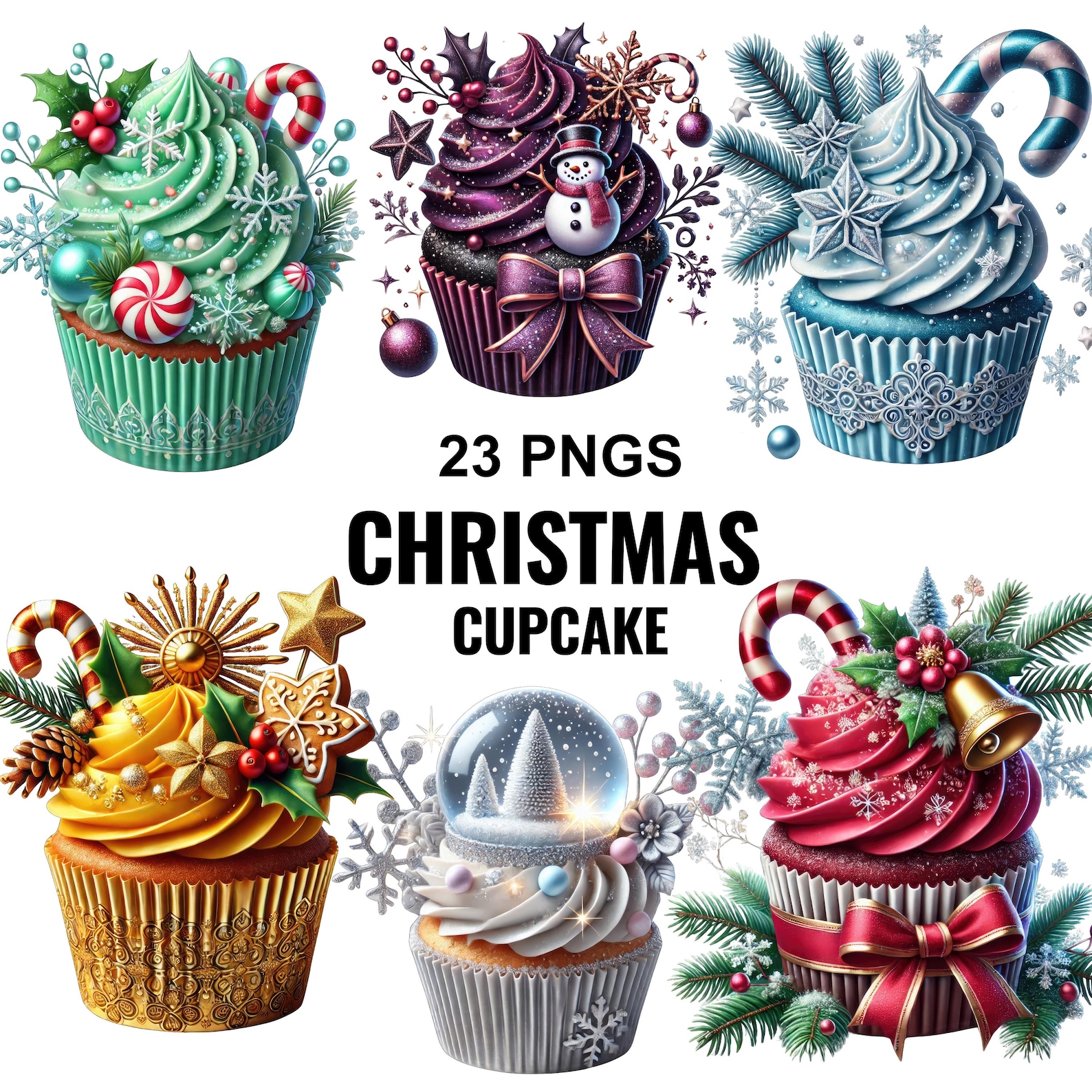 Christmas Cupcake Clipart: Holiday Desserts PNG (digital Download) - Etsy