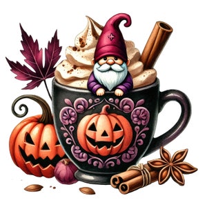 Halloween Gnome in Cup Clipart, Halloween Cocoa Gnome Clipart,halloween ...