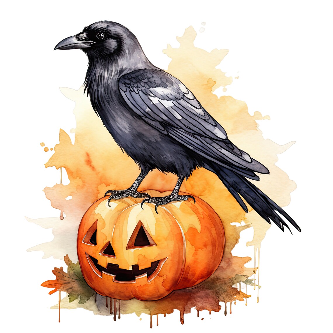 Watercolor Halloween Crow Clipart: Spooky Raven PNG Images (digital ...