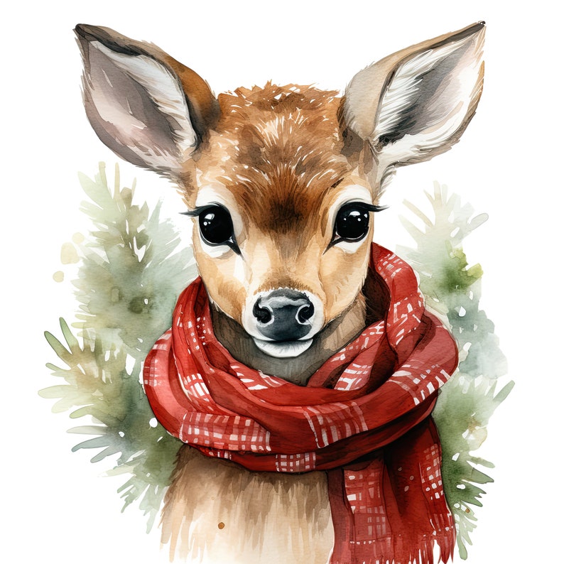 Watercolor Cute Christmas Reindeer Clipart, Christmas Reindeer Clipart ...