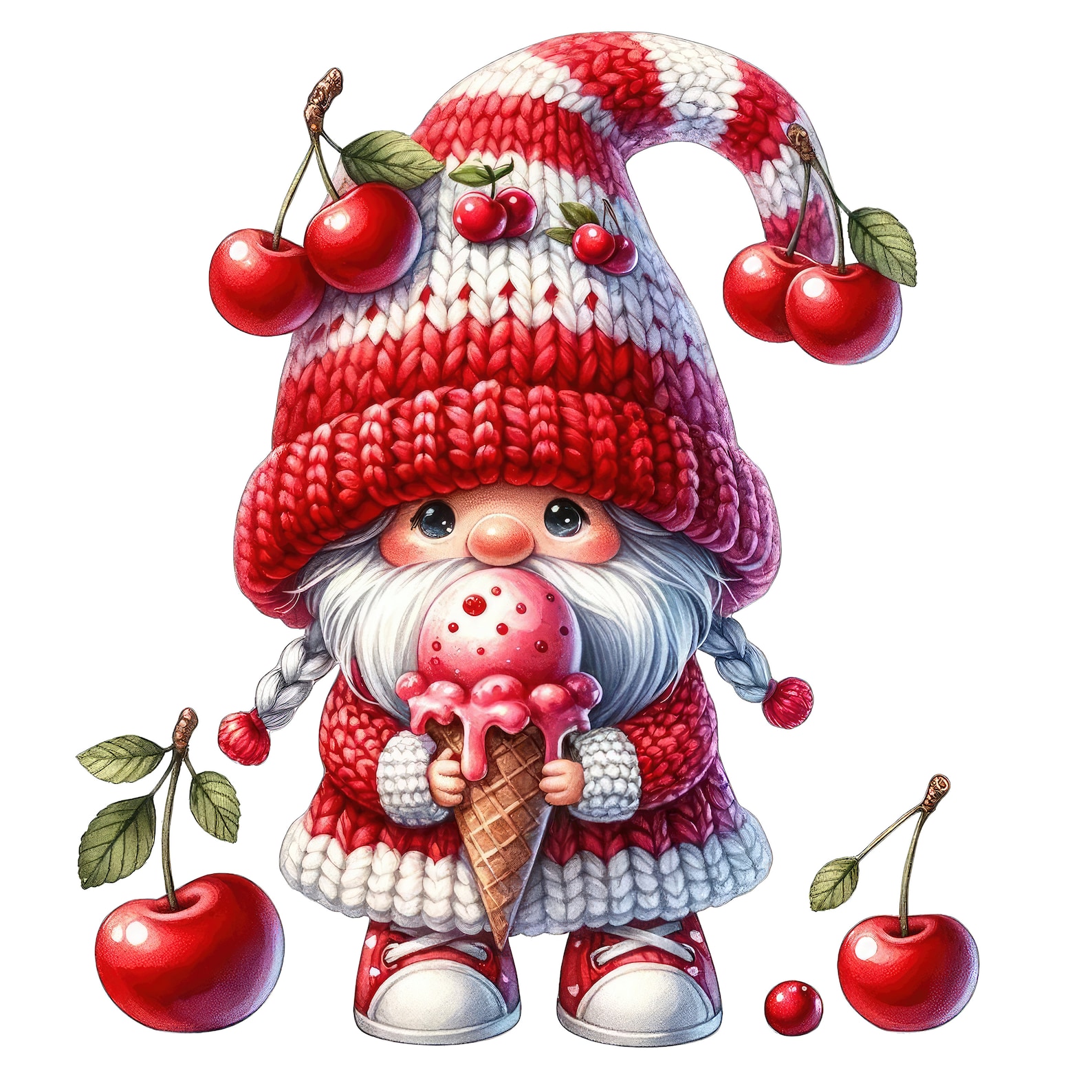 Cherry Gnome Clipart, Cute Cherry Gnome, Gnome Lovers, Summer Fruit Png ...
