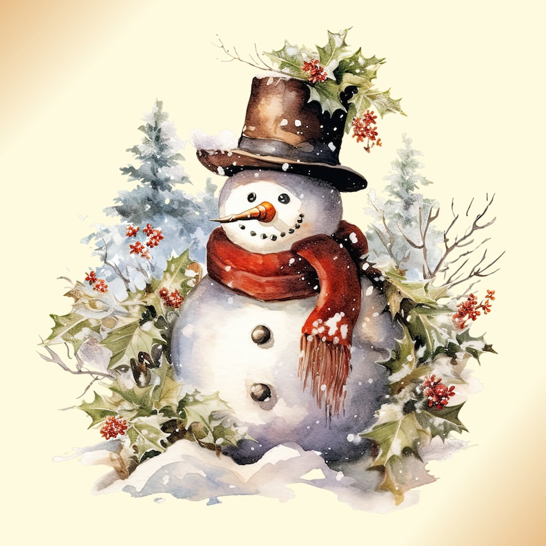 Watercolor Snowman Clipart, Christmas Snowman Clipart, Winter Holidays ...