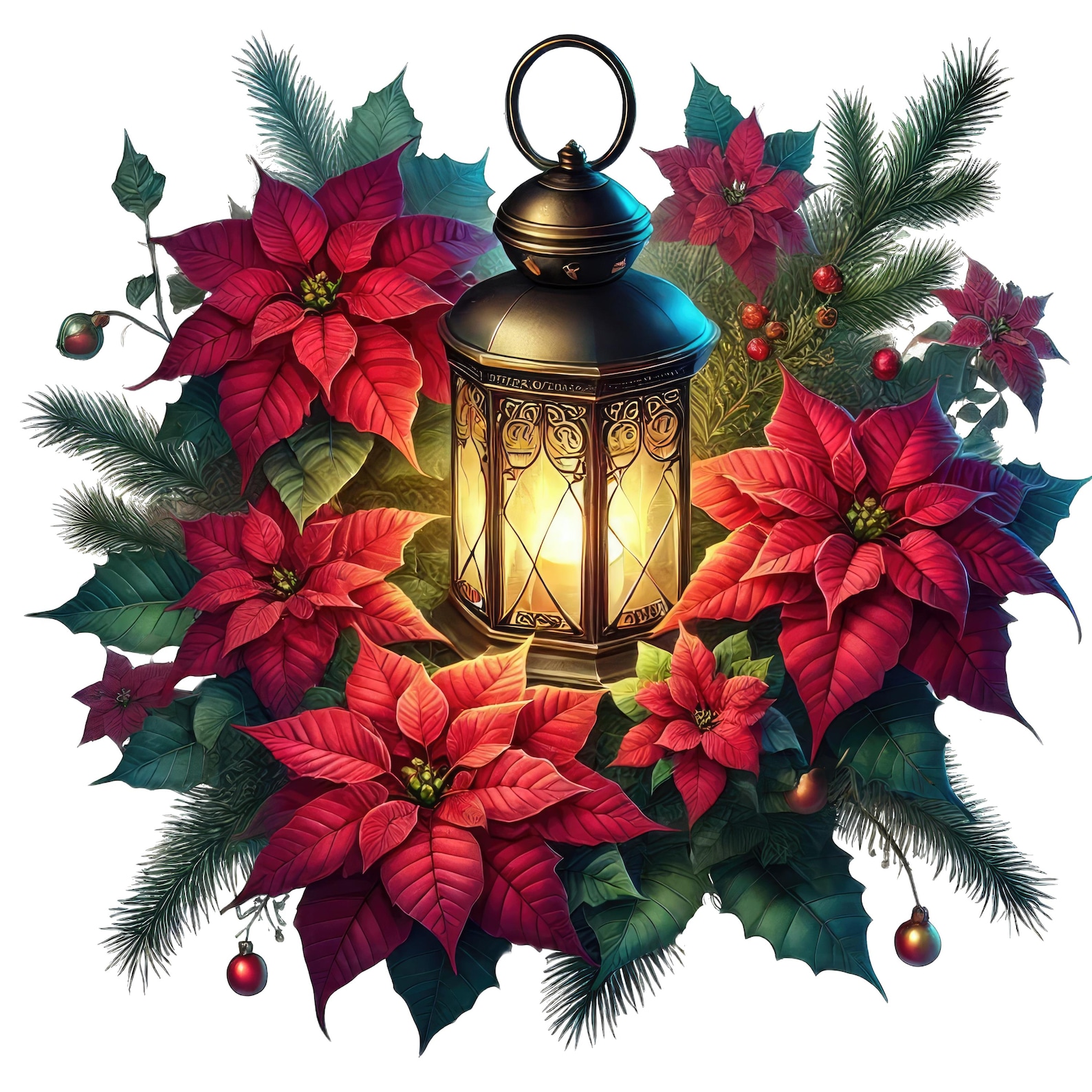 Poinsettias Clipart Bundle,christmas Red Poinsettia,beautiful ...