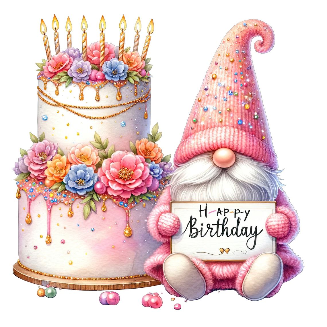 Happy Birthday Gnome Clipart, Birthday Gnome, Gnome Sublimation ...