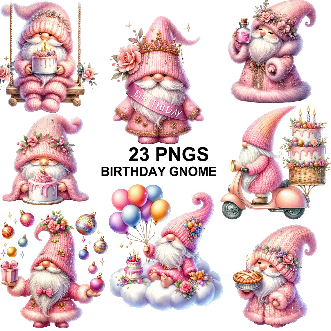 Happy Birthday Gnome Clipart, Birthday Gnome, Gnome Sublimation ...