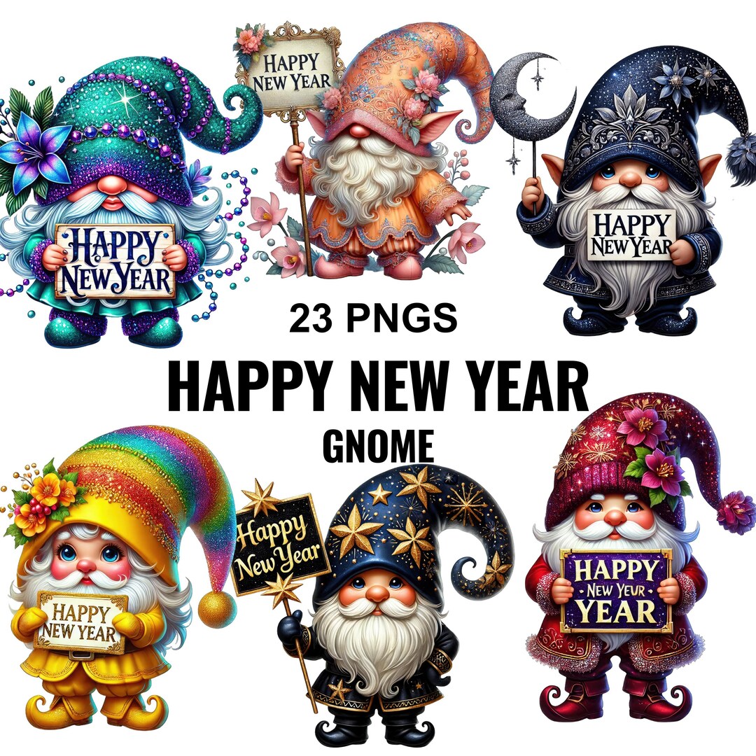 Happy New Year Gnome Clipart, Cute Gnome Png, New Year Clipart, New ...