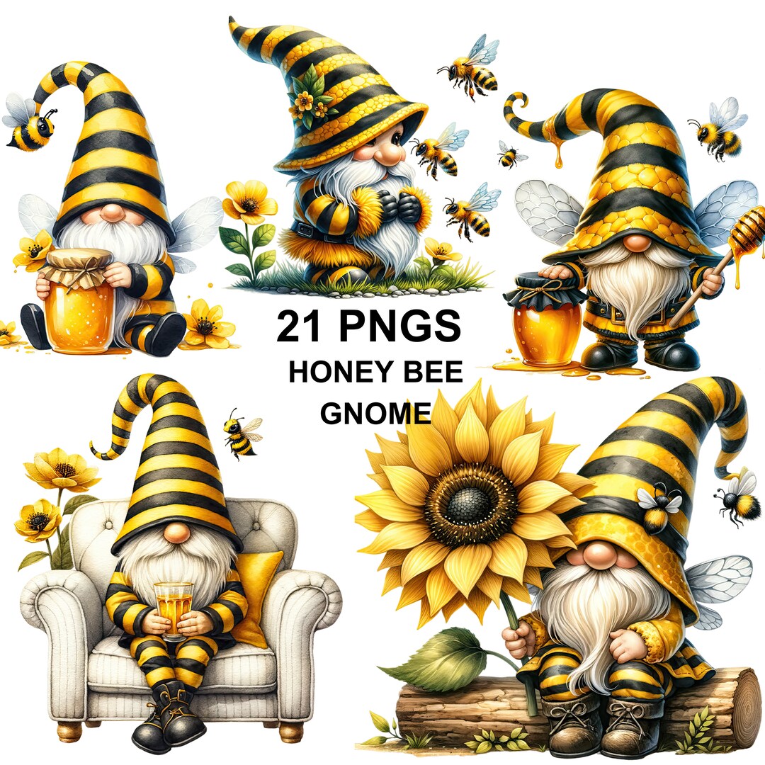 Watercolor Honey Bee Gnome Clipart, Honey Bee Gnome, Bumble Bee Png ...