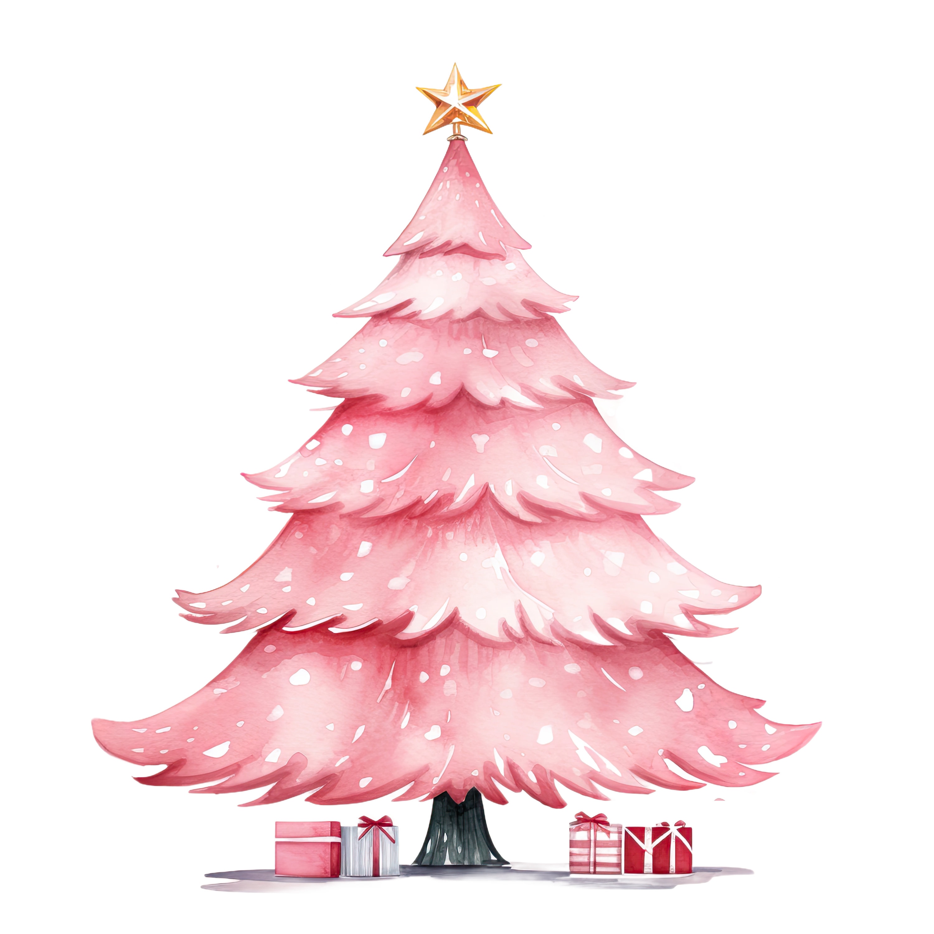 Watercolor Pink Christmas Tree Clipart, Pink Christmas Tree Png, Pastel ...