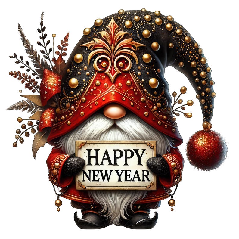 Happy New Year Gnome Clipart: Festive PNG Bundle (digital Download) - Etsy