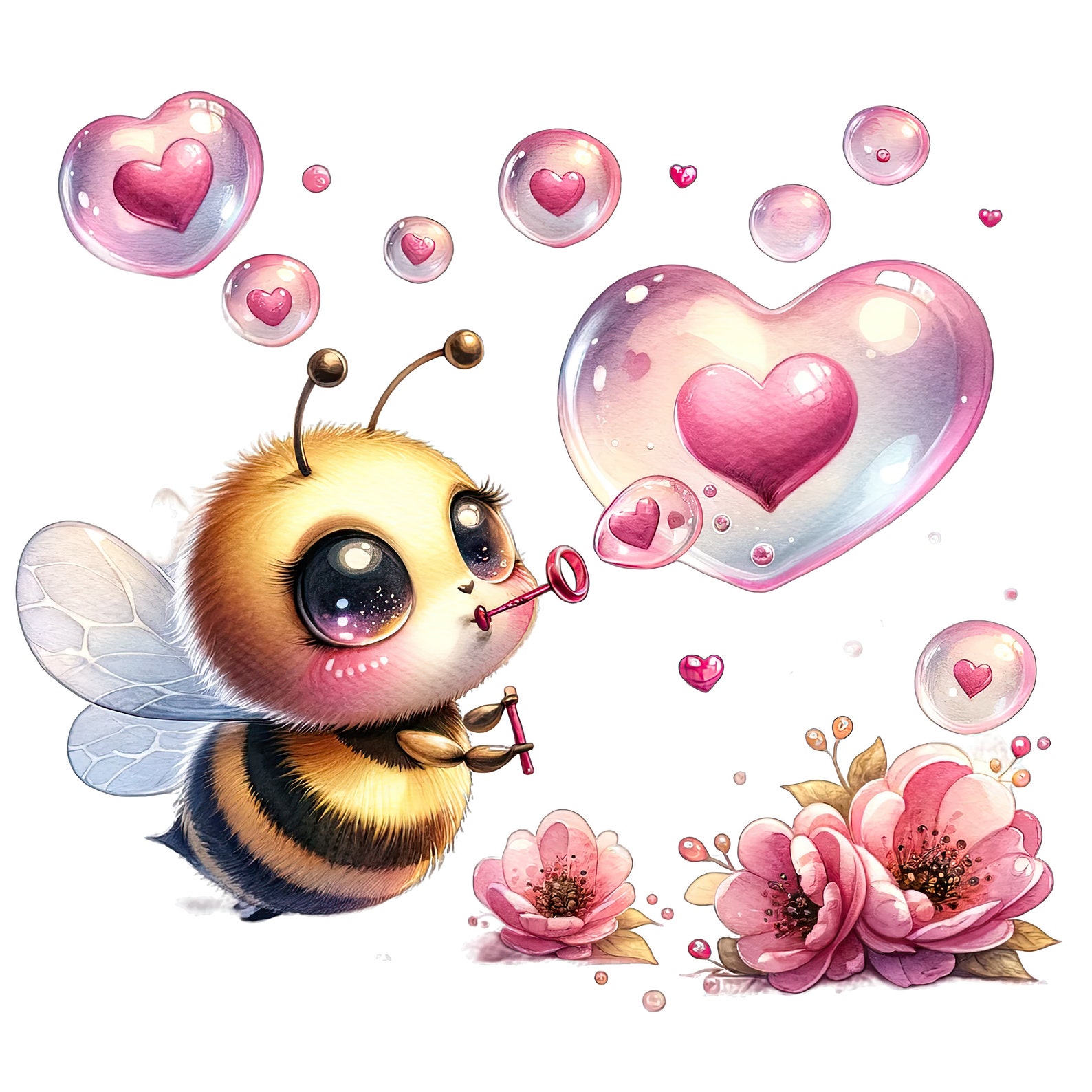 Watercolor Valentine Bee Clipart, Cute Bee Clipart, Baby Bee Png, Cute ...