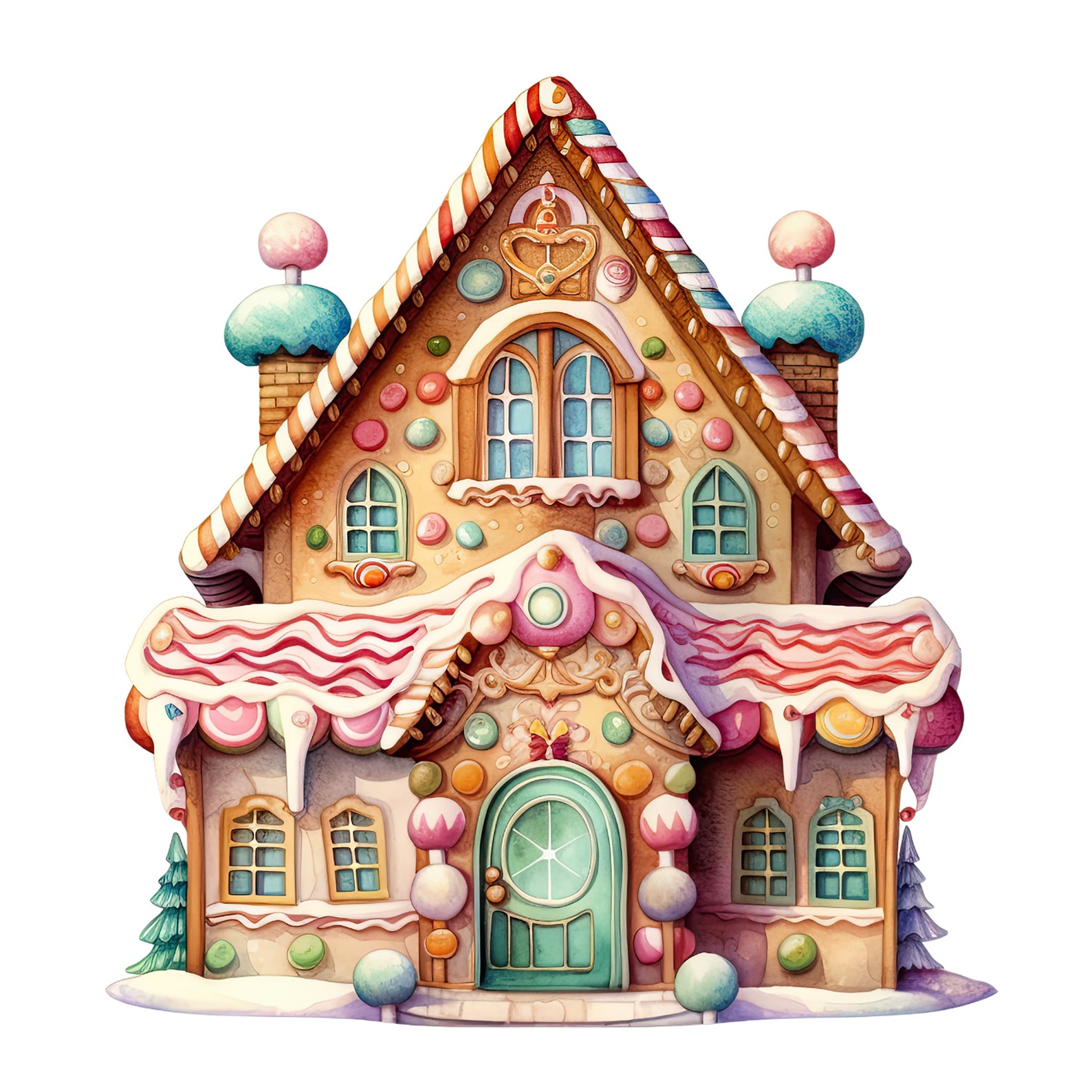 Watercolor Gingerbread House Clipart: Christmas PNG Images (digital ...
