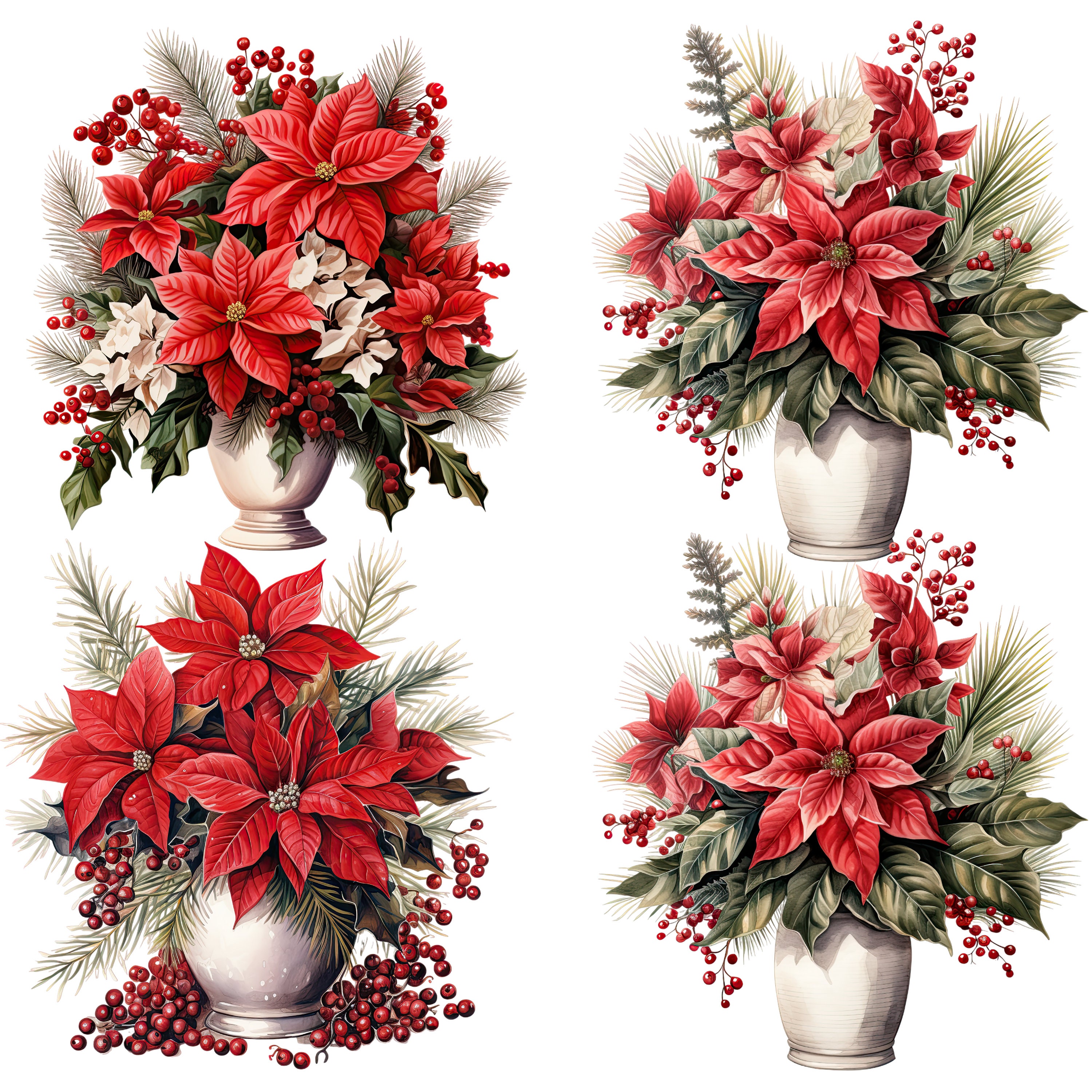 Watercolor Christmas Flowers Clipart, Christmas Bouquets Png, Christmas ...