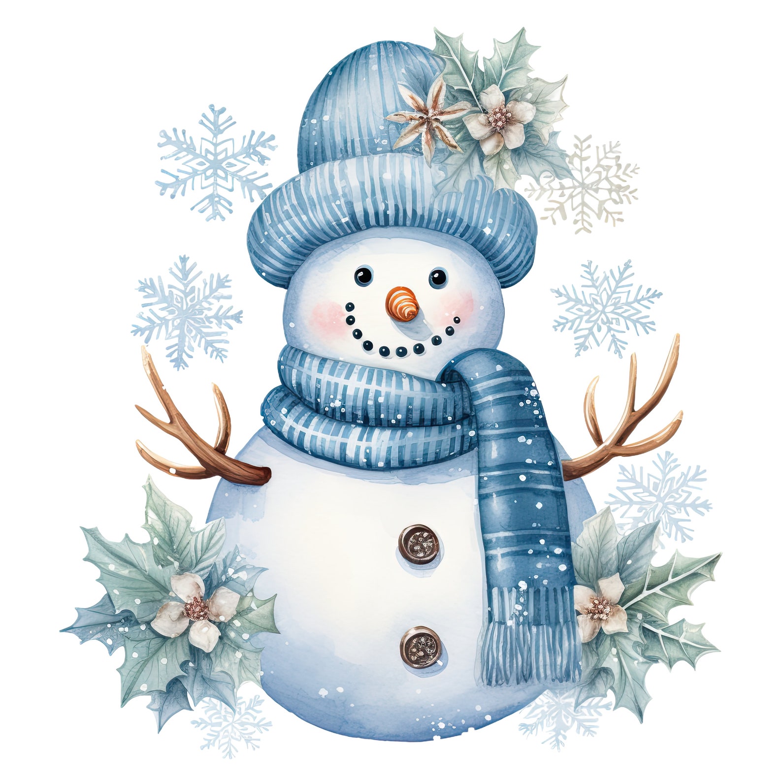 Watercolor Blue Snowman Clipart, Snowman Clipart, Watercolor Snowman ...
