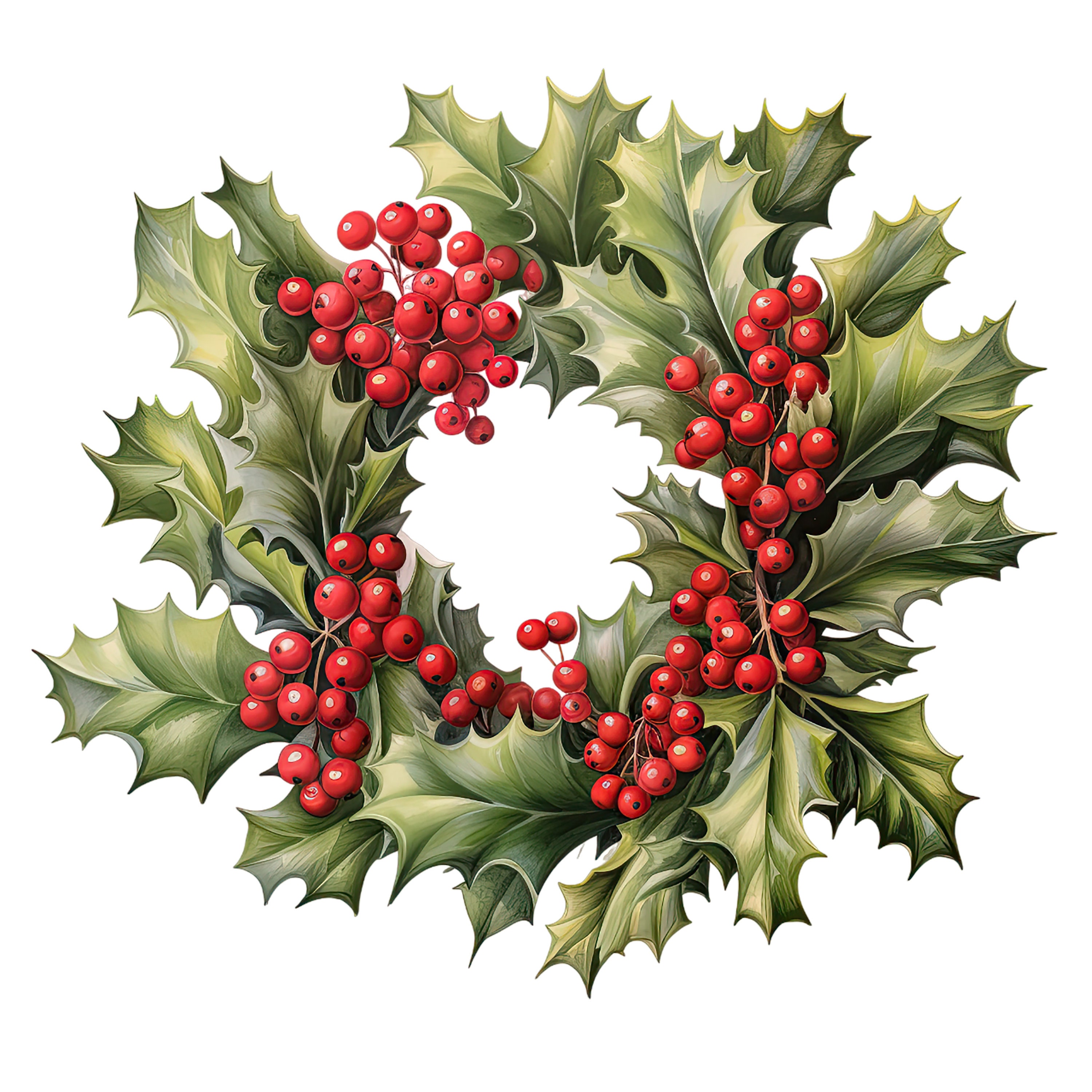 Watercolor Christmas Holly Wreath Clipart (digital Download) - Etsy
