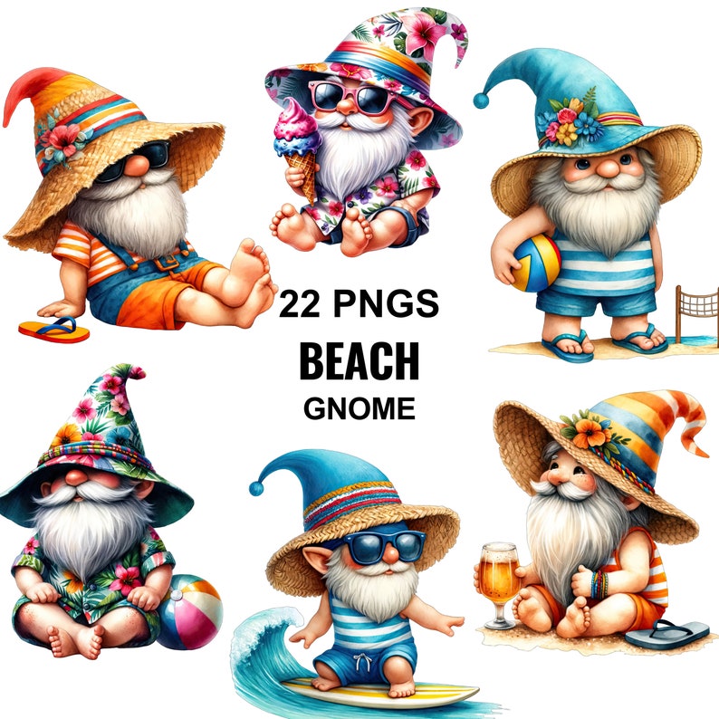Watercolor Beach Gnome Clipart, Gnome Summer Beach, Cute Gnomes Png ...