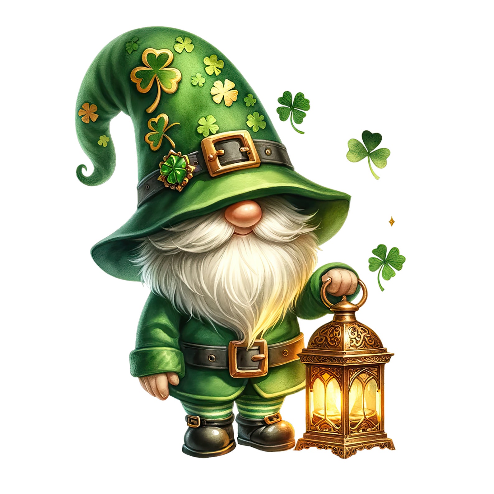 Watercolor St Patrick's Day Gnome Clipart: Green PNG Graphics (digital ...