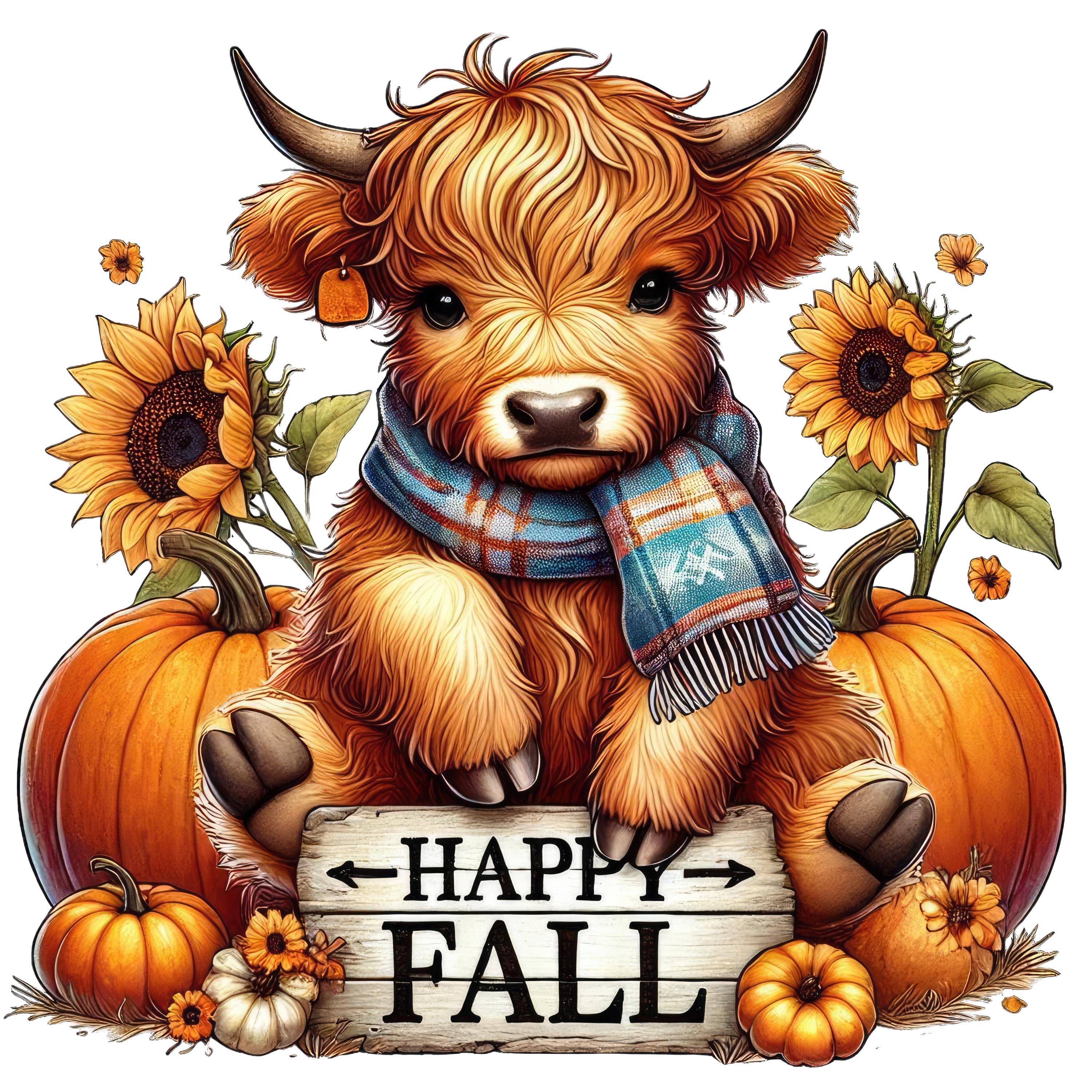 Highland Cow Fall Clipart: Pumpkin Sunflower PNG (digital Download - Etsy