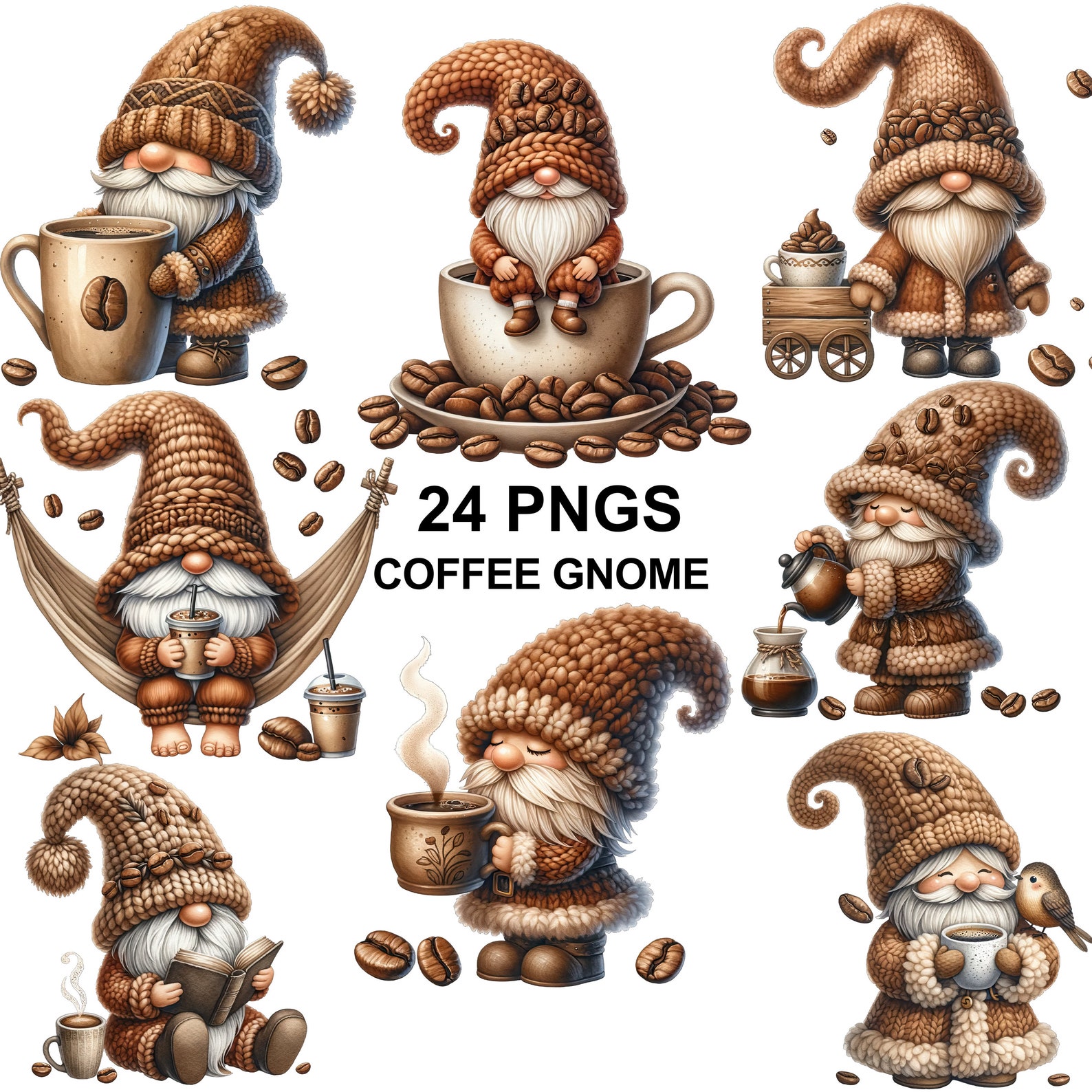 Watercolor Coffee Gnome Clipart, Coffee Lover Gnome, Coffee Cup Gnome ...