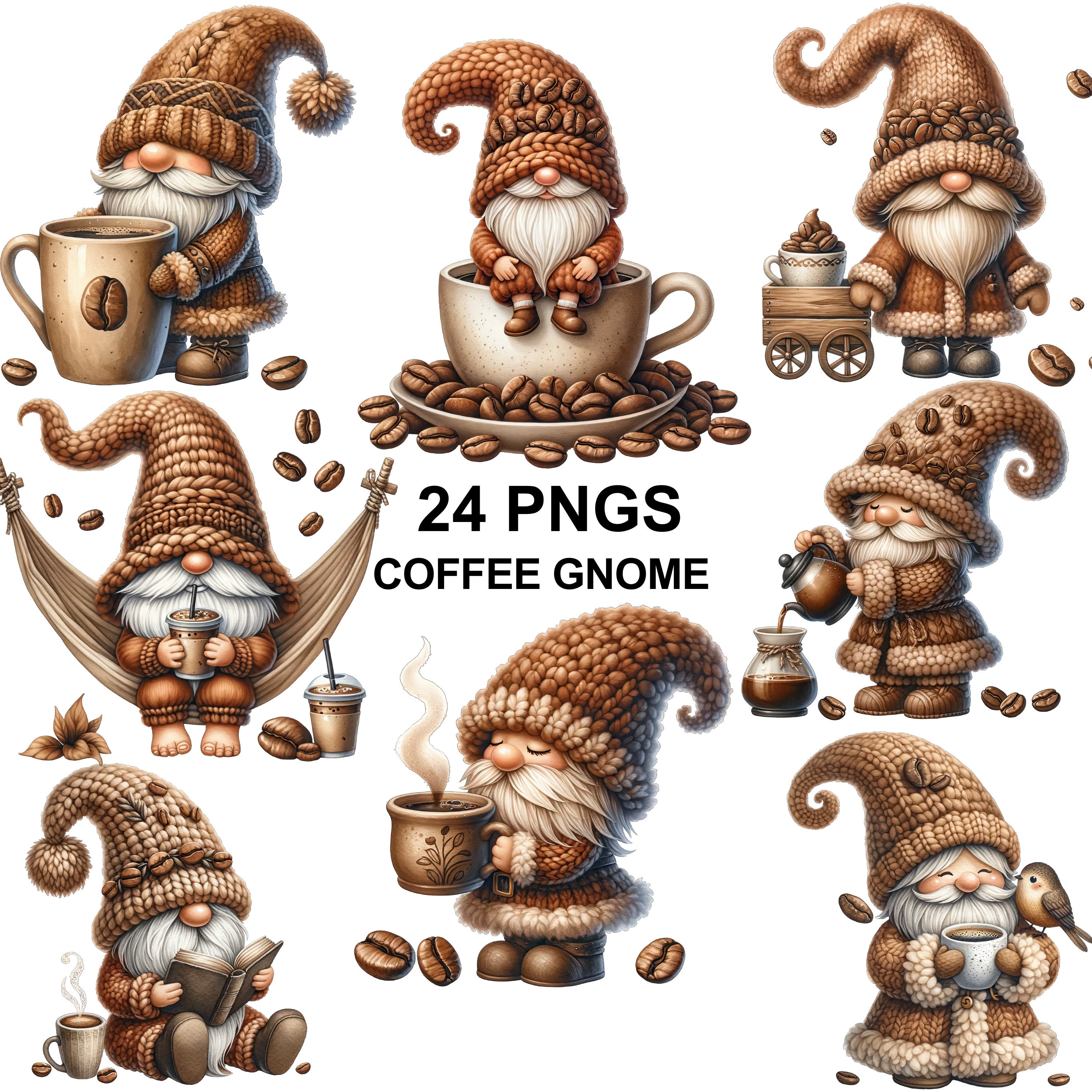 Watercolor Coffee Gnome Clipart, Coffee Lover Gnome, Coffee Cup Gnome ...