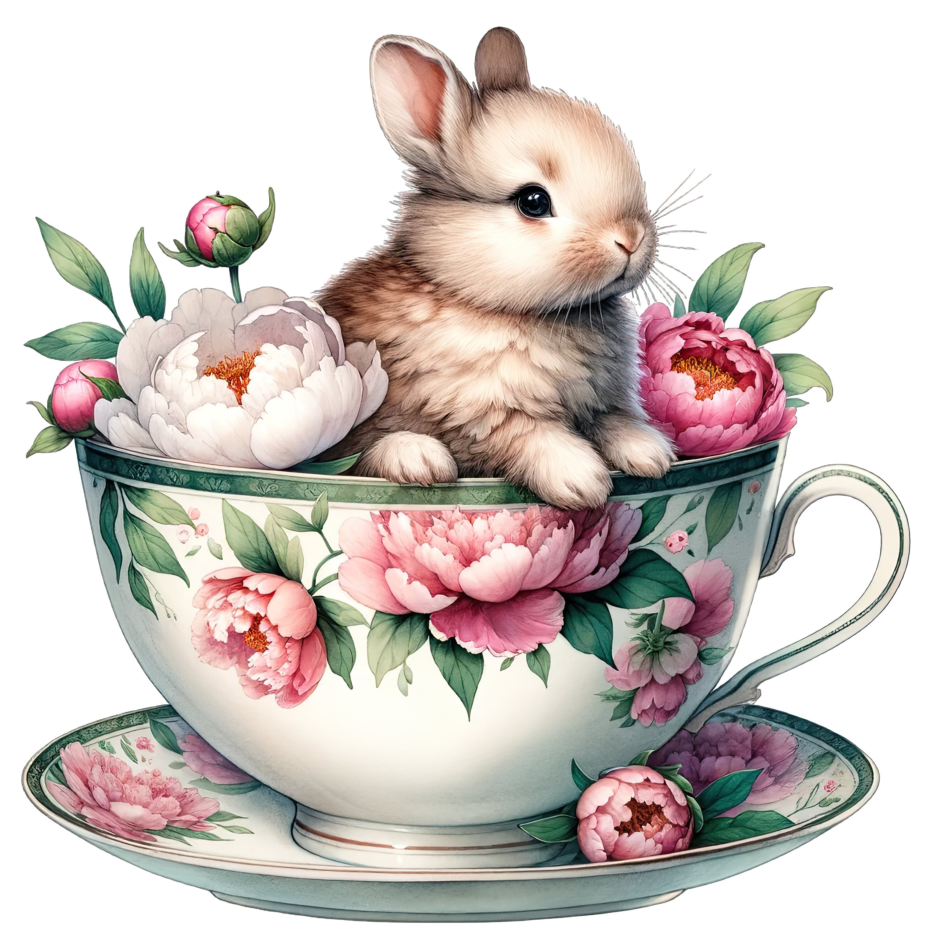 Bunny in a Teacup Clipart, Cute Bunny Clipart, Teacup Clipart, Rabbit ...