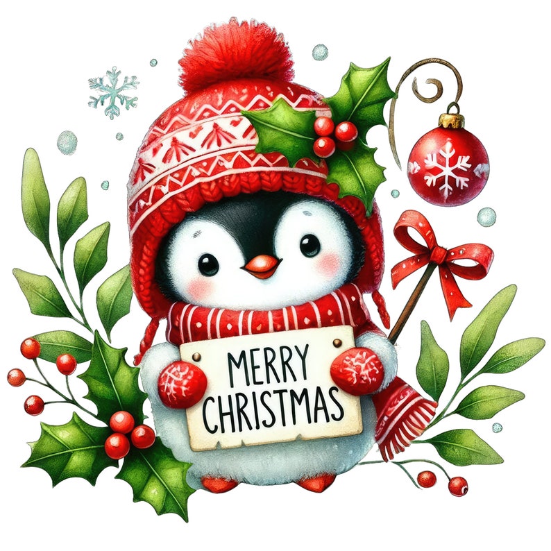Christmas Penguin Clipart: Xmas Animals PNG (digital Download) - Etsy
