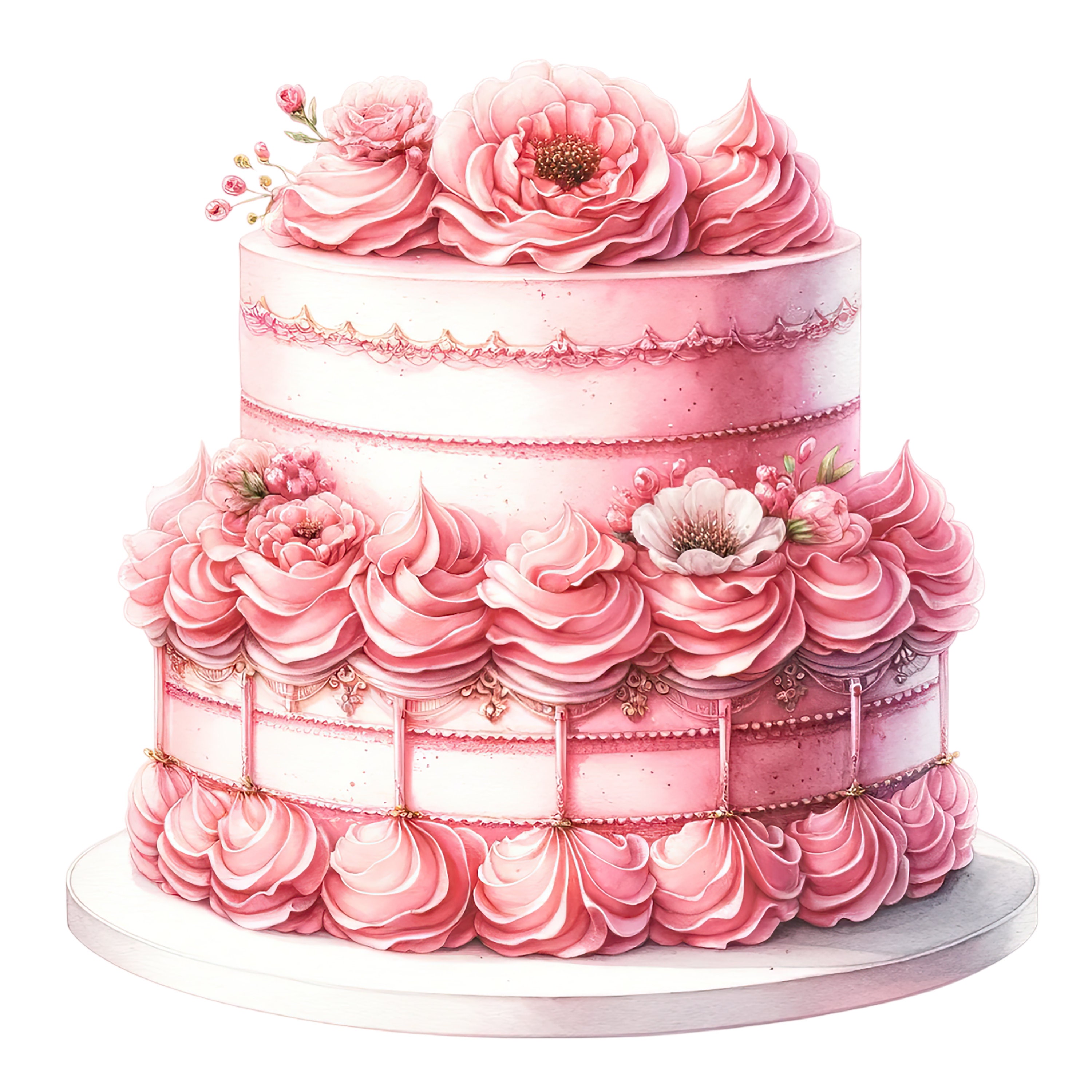 Luxury Pink Cakes Clipart, Pink Cake Clipart, Watercolor Luxury Pink ...