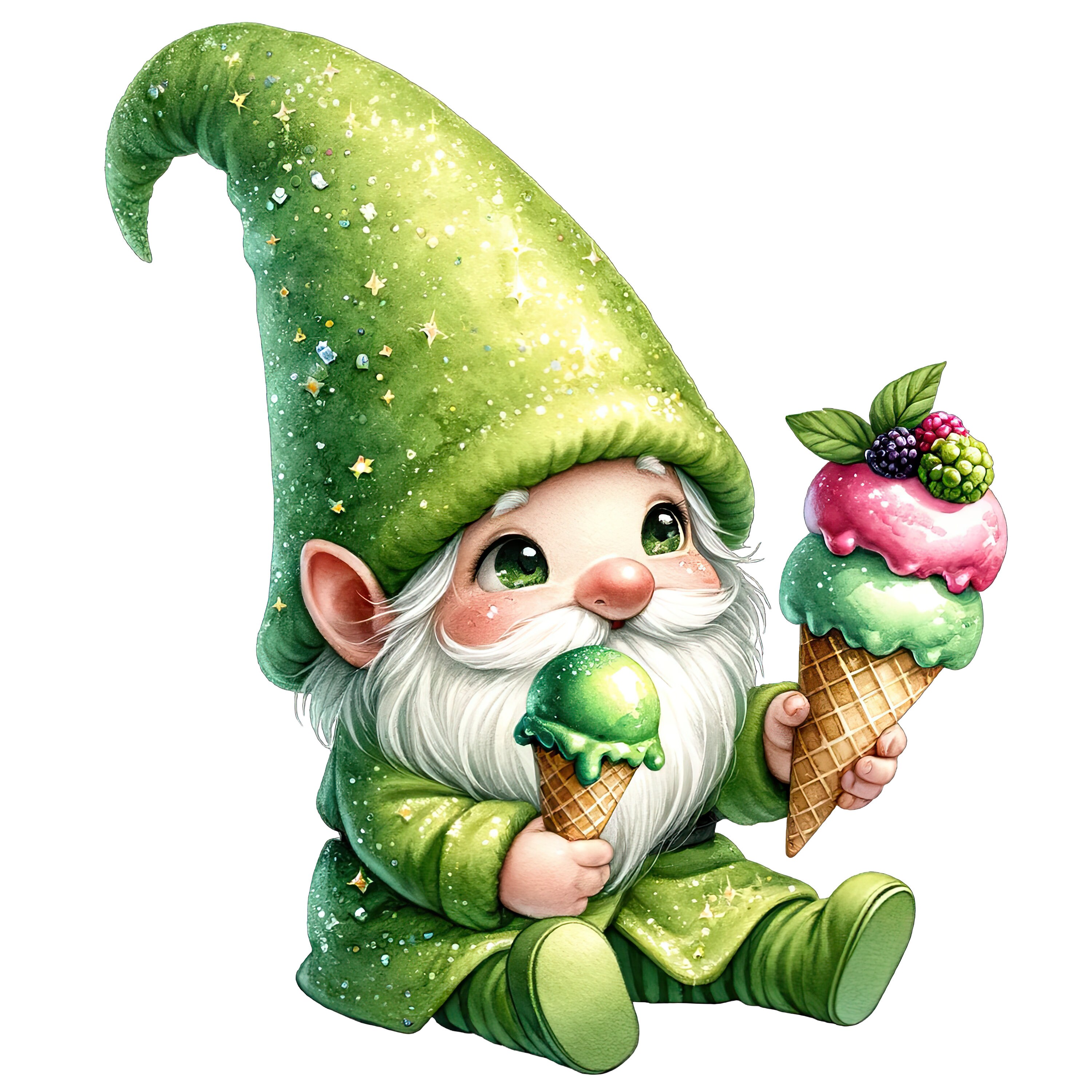 Ice Cream Gnome Clipart, Watercolor Ice Cream, Cute Gnome Clipart, Ice ...