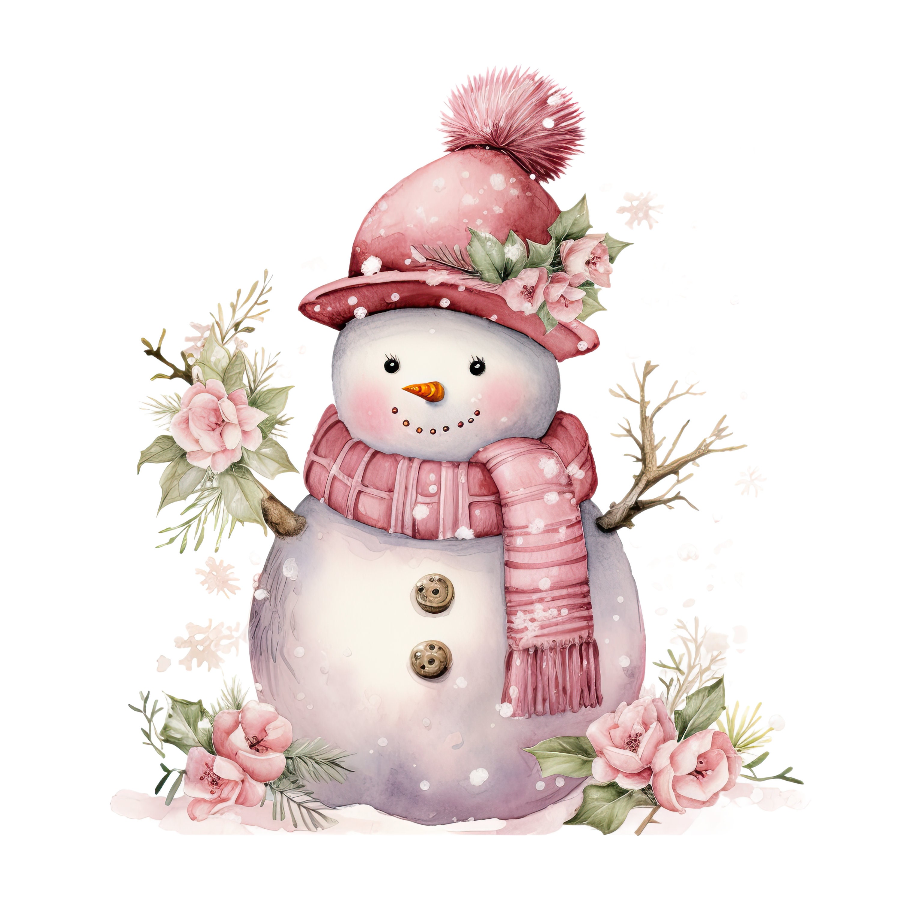 Watercolor Pink Snowman Clipart: 19 PNG Images (digital Download) - Etsy