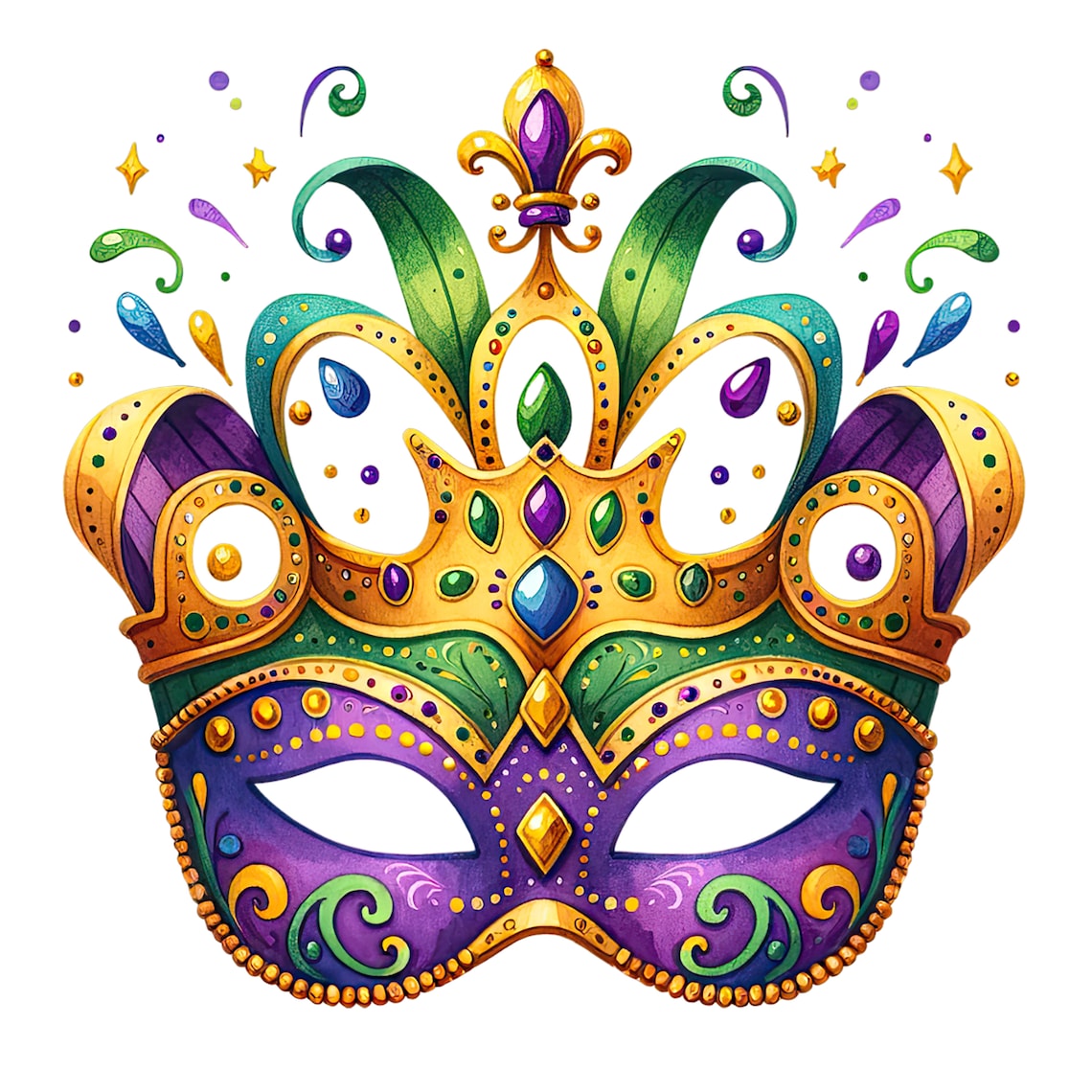 Watercolor Mardi Gras Mask Clipart: Carnival Feather Masks (digital ...