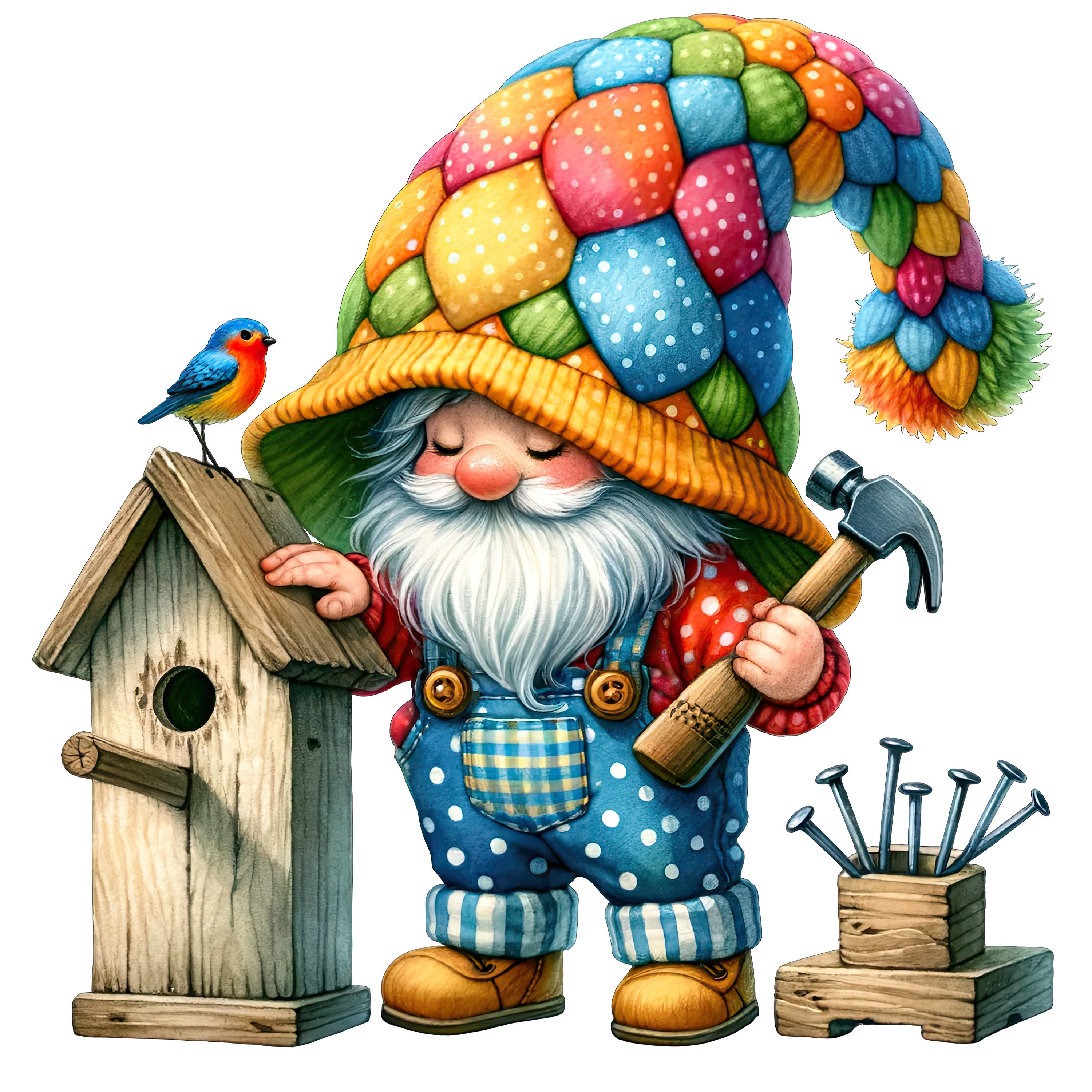Bird Gnome Clipart, Gnomes With Bird, Garden Gnome, Gnomes and Bird ...