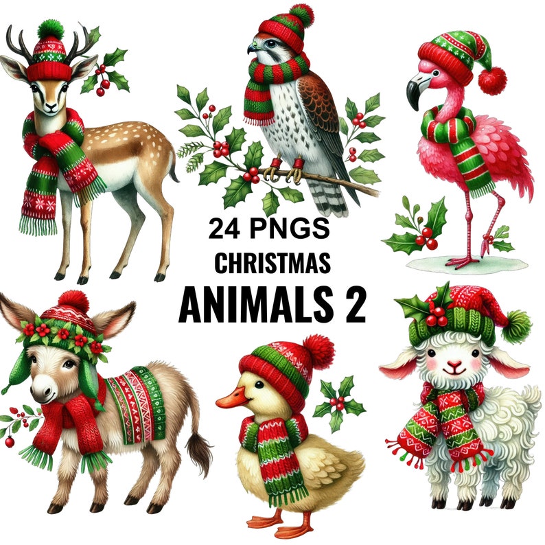 Christmas Animals Clipart, Winter Animal Clip Art, Christmas Watercolor ...