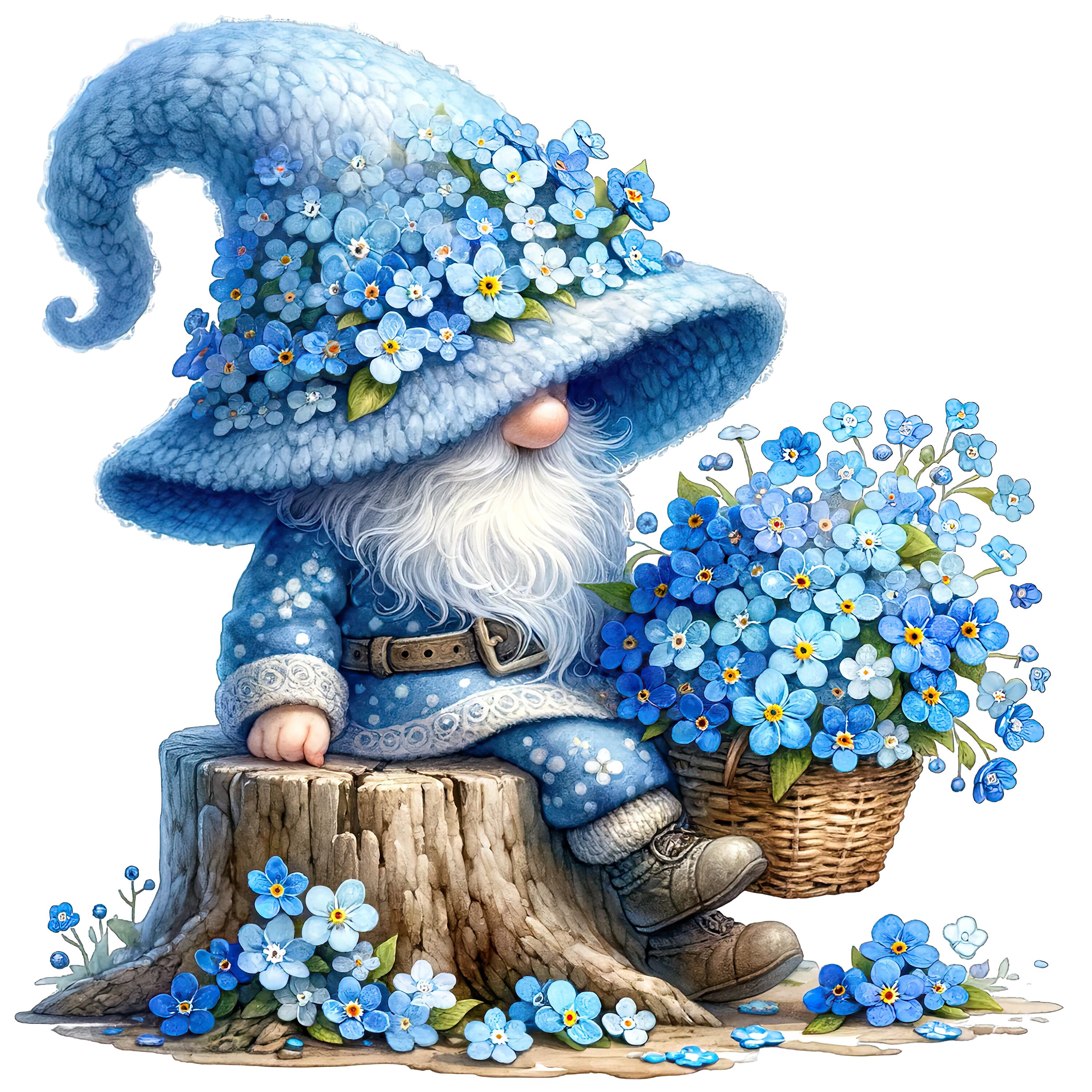 Forget Me Not Gnome Clipart, Forget Me Not Clipart, Gnome With Flowers ...