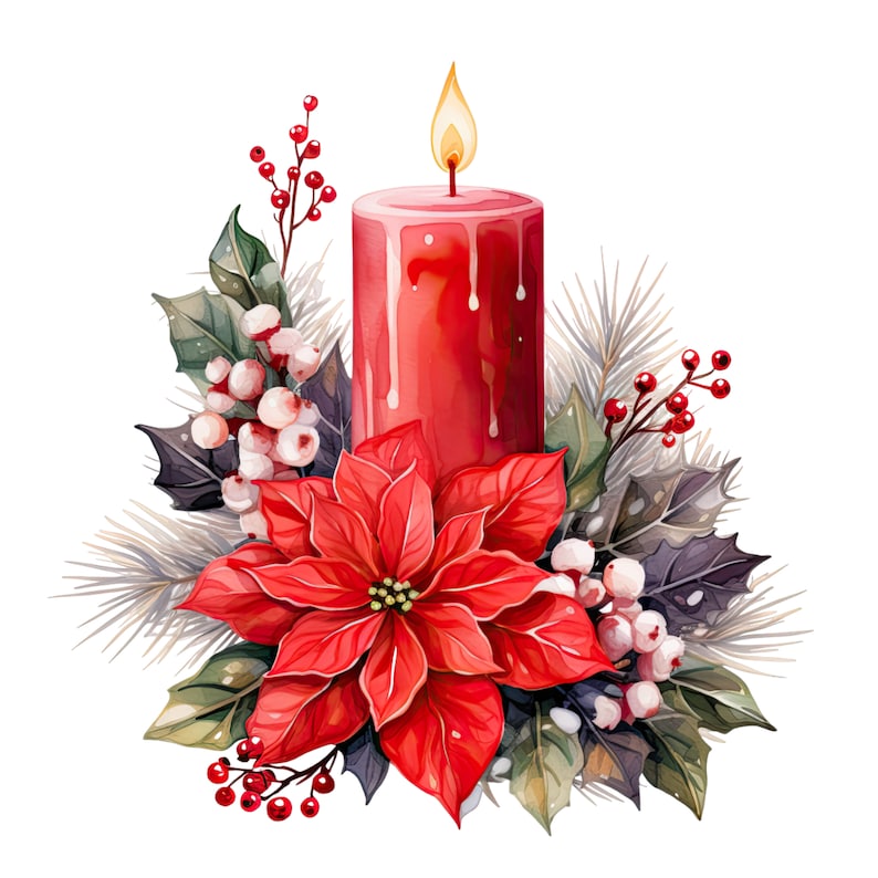 Watercolor Christmas Candle Clipart,christmas Candle Clipart,christmas ...